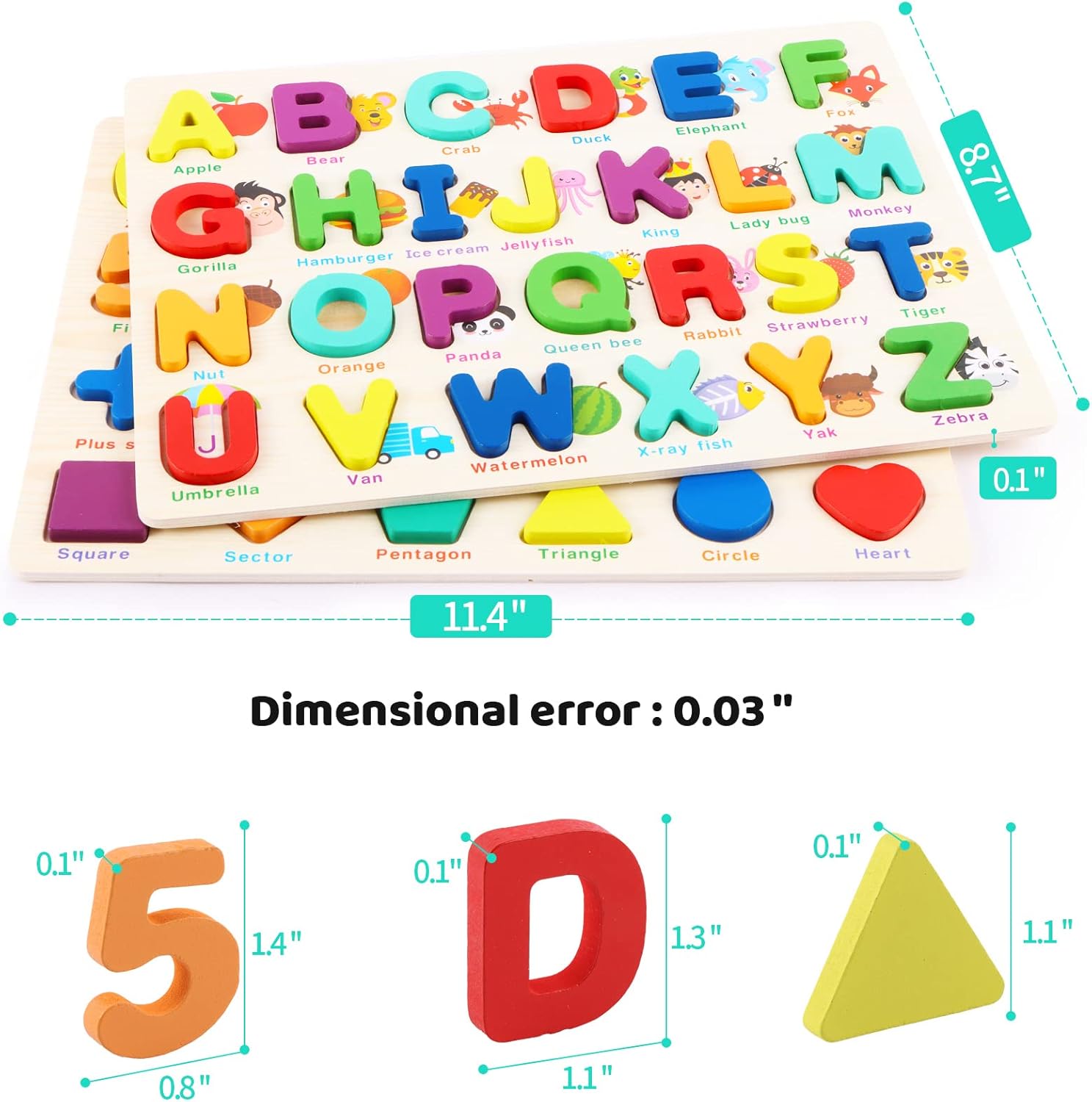 Kerarme Toddler Puzzles,2 in 1 Wooden Peg Puzzle Set Wooden ABC ...