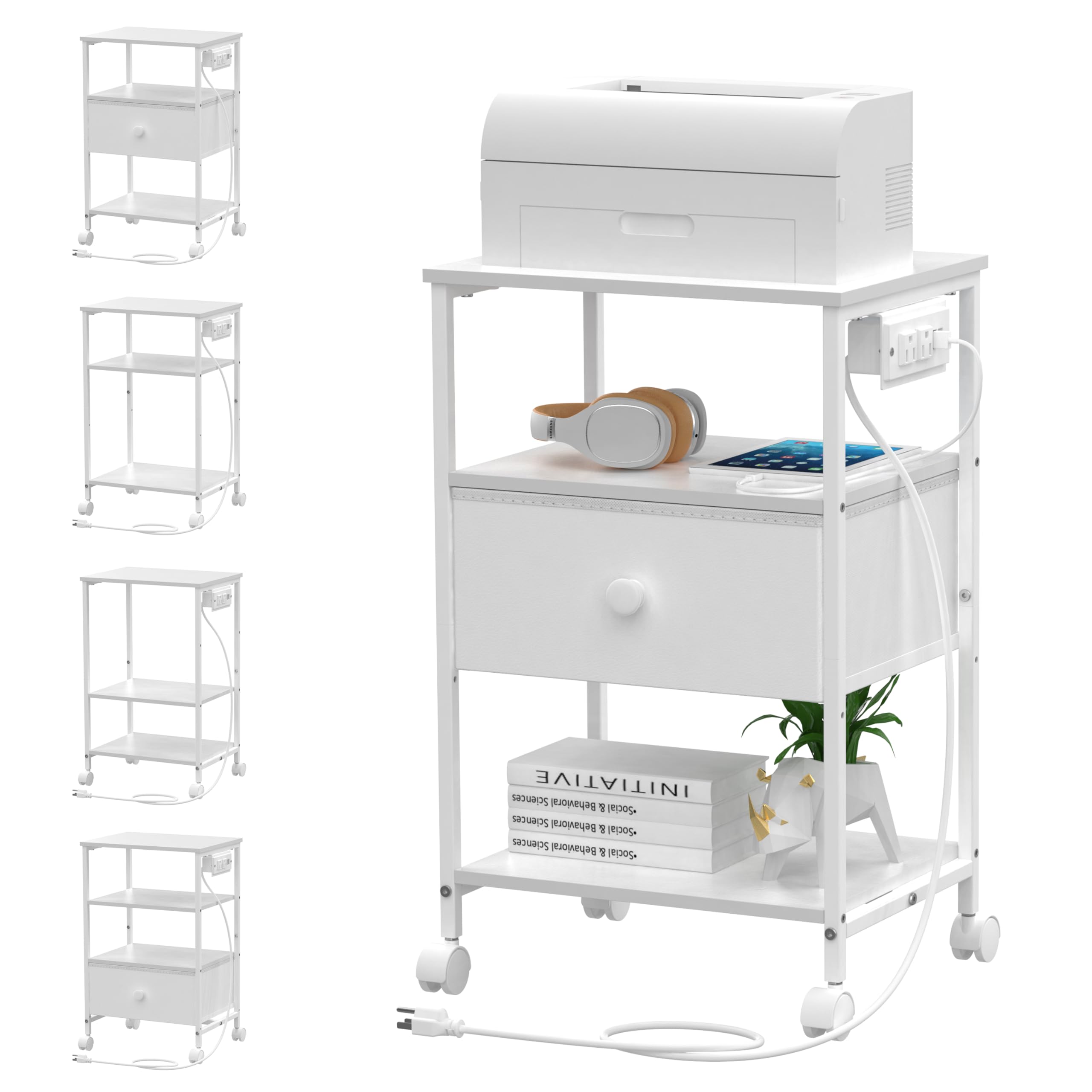 VEDECASA 3 Tier Printer Stand with Charging Station, USB Port, Printer ...