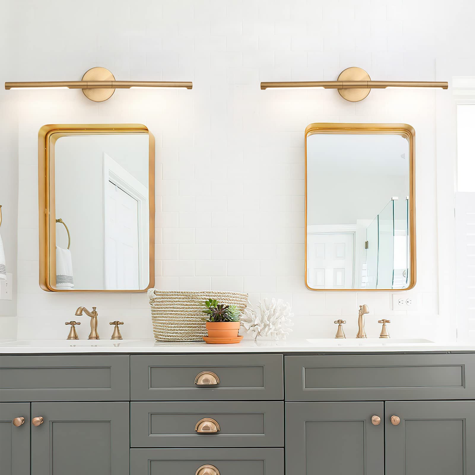 Gold Bathroom Light Fixtures Over Mirror, 23.6 Inch 360° Rotatable Led ...