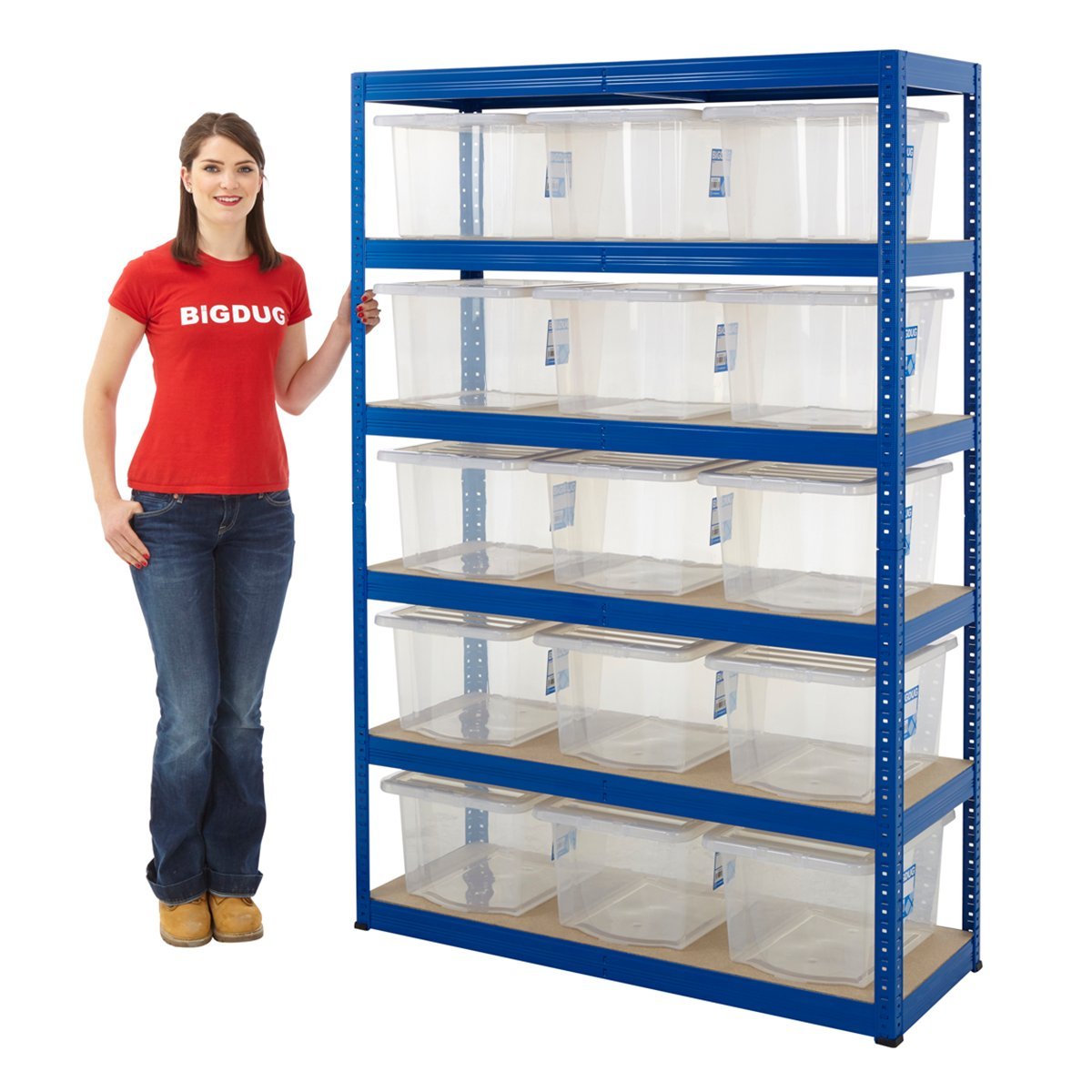 BiGDUG Shelving Units With Clear Plastic Boxes 5 Tier | Garage Racking ...