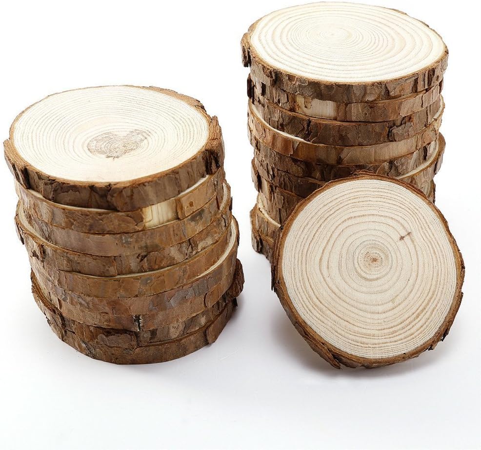 Amazon.com: Natural Wood Slices with Bark for Crafts, 3.5-4 inch 15pcs ...