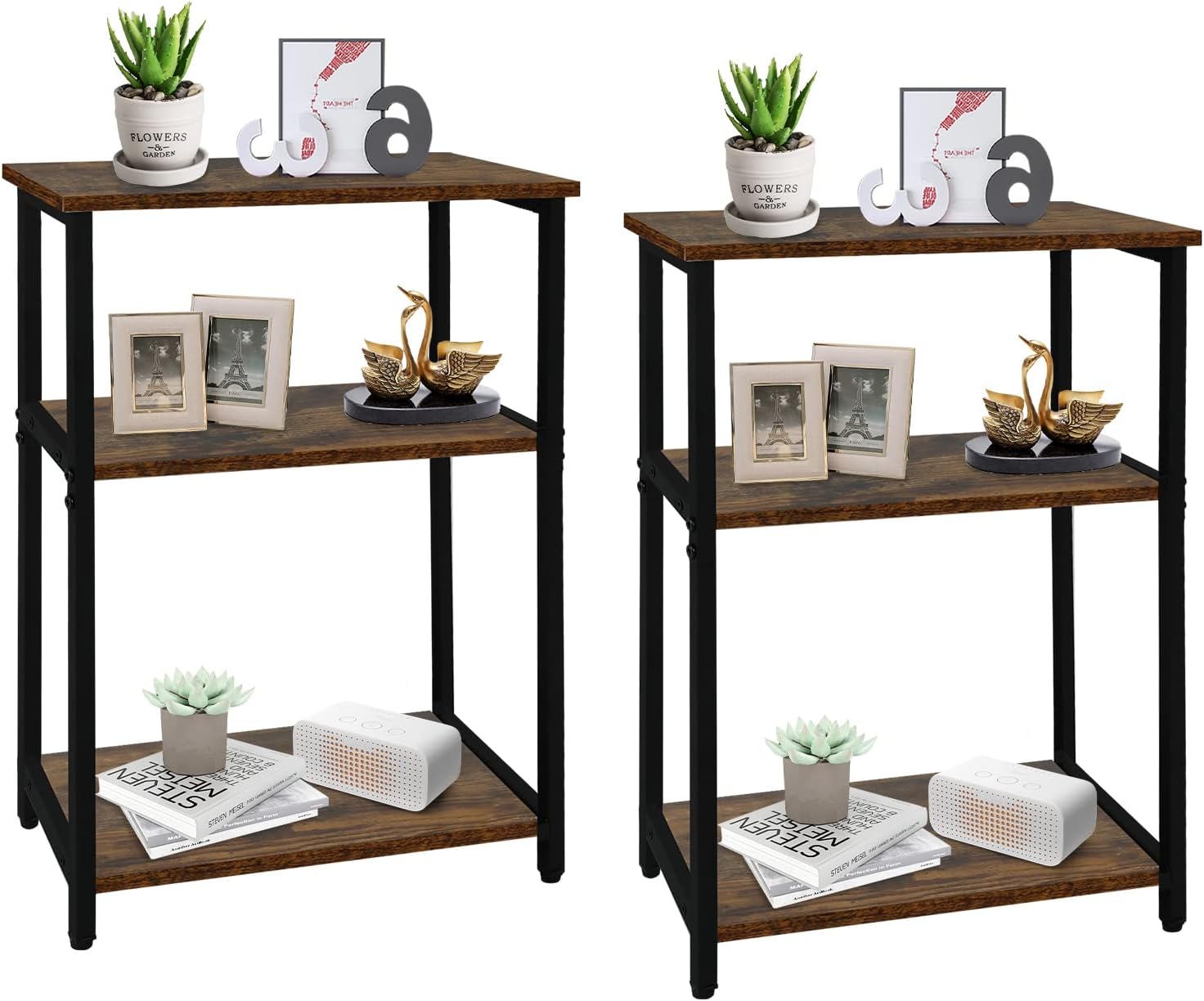 Amazon.com: Babion Side Tables Set of 2, Small Side Table, 3-Tier End ...