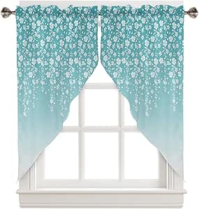 Amazon.com: Swag Curtain Valances Teal Turquoise Ombre Flowers Swag ...