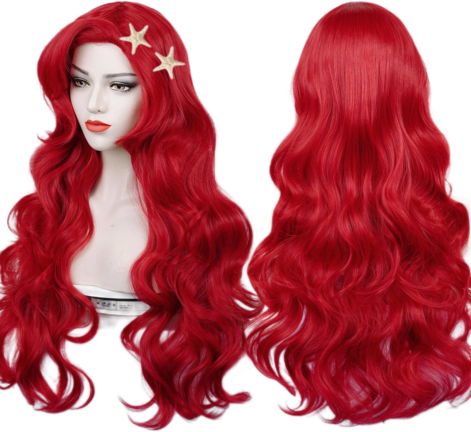 Amazon.com : LABEAUTÉ Max Beauty Red Mermaid Wigs with Starfish Hair ...