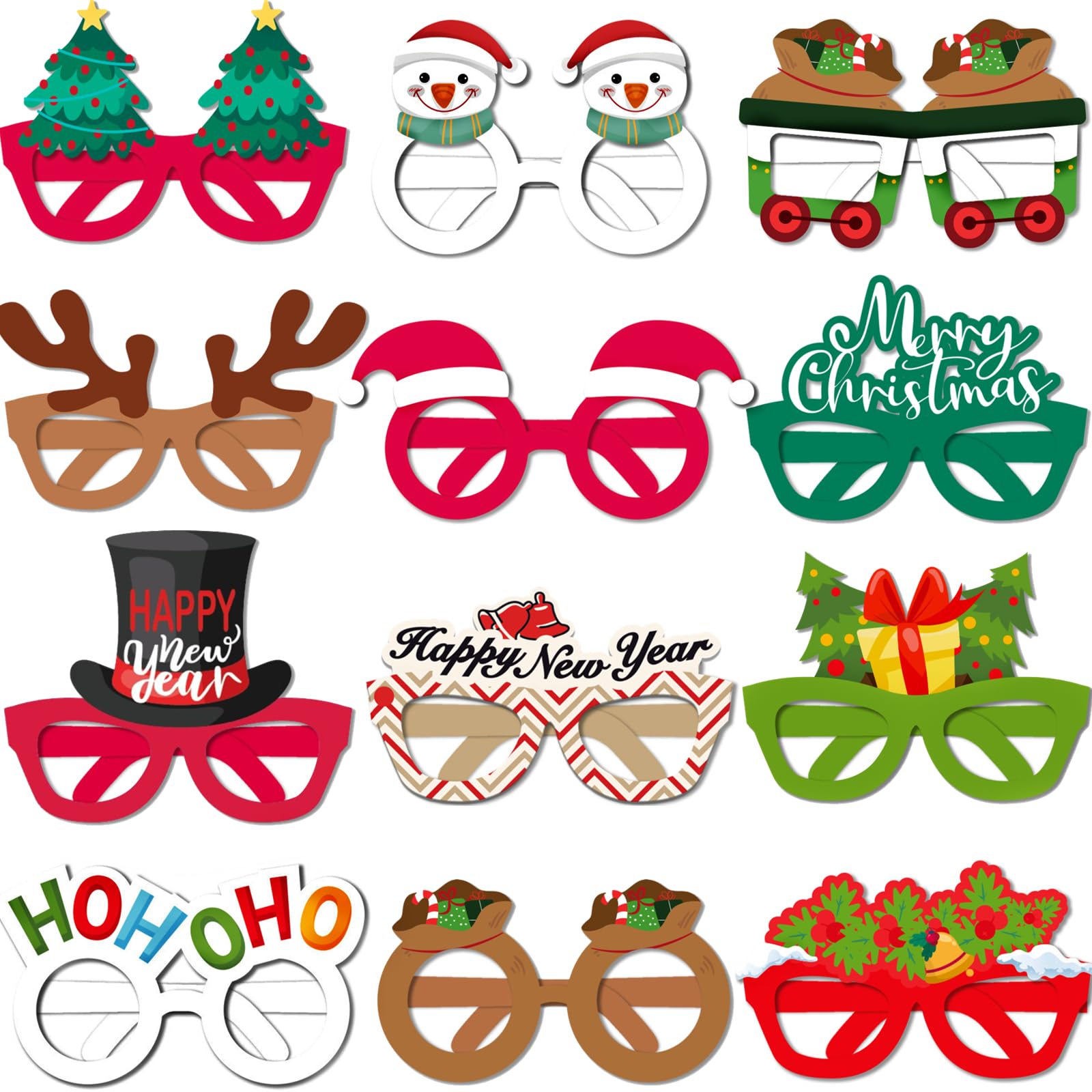 Amazon.com: Menzcci 12pcs Christmas Party Paper Photo Booth Props ...