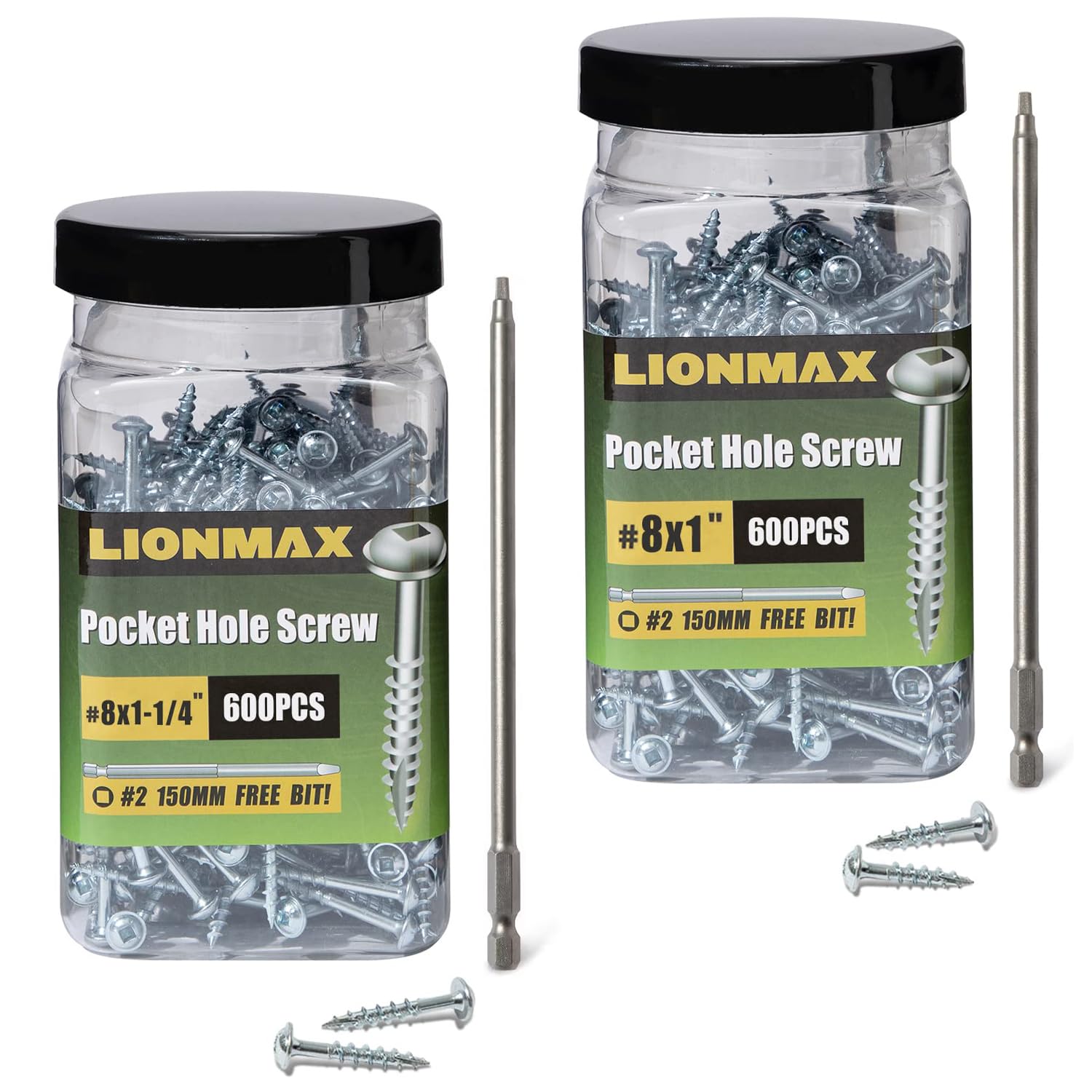 LIONMAX Pocket Hole Screws 1-1/4 Inch, 600 PCS Interior Pocket Screw #8 ...
