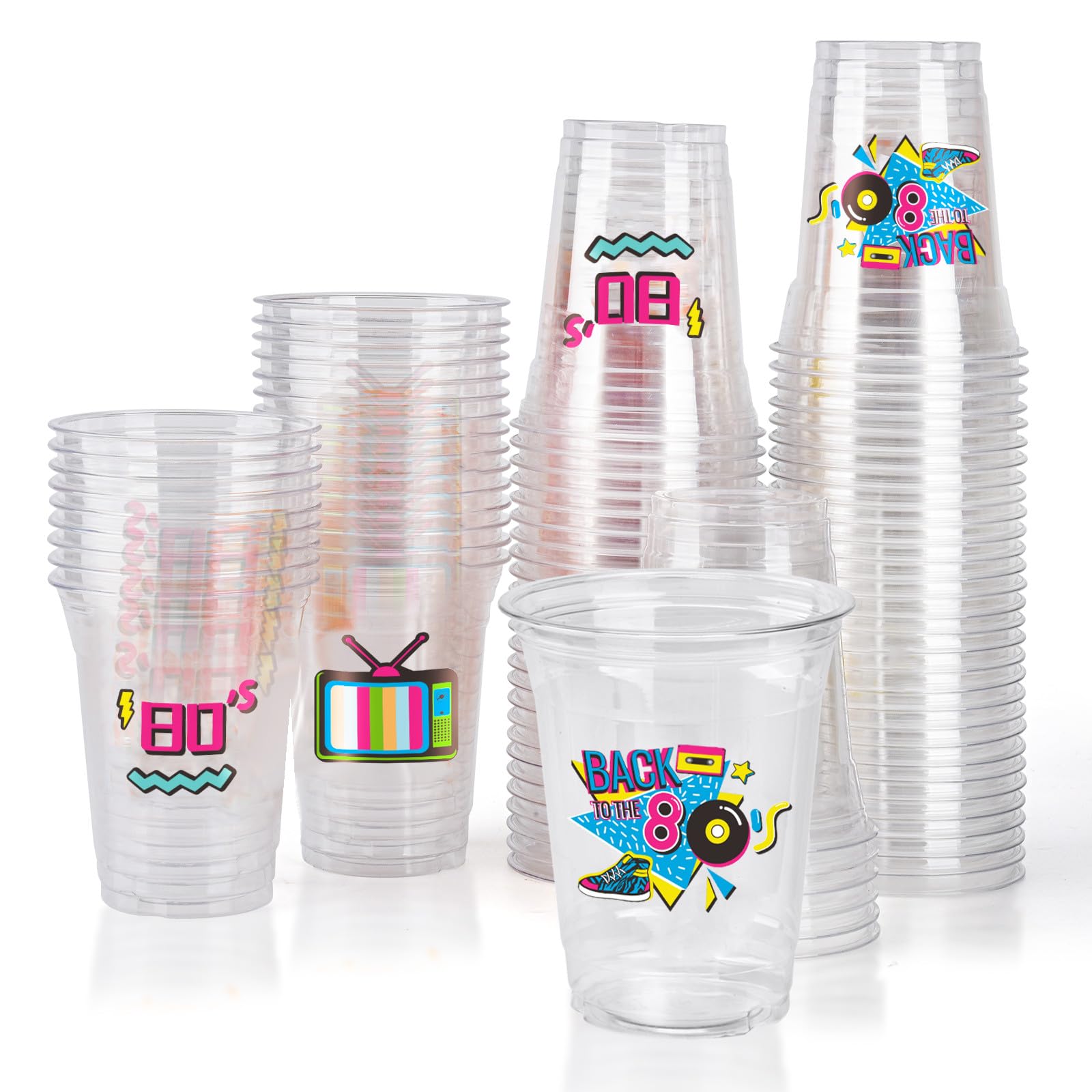 Amazon.com: 150 Pack 80's Party Plastic Cups 12 oz Back to 80s ...