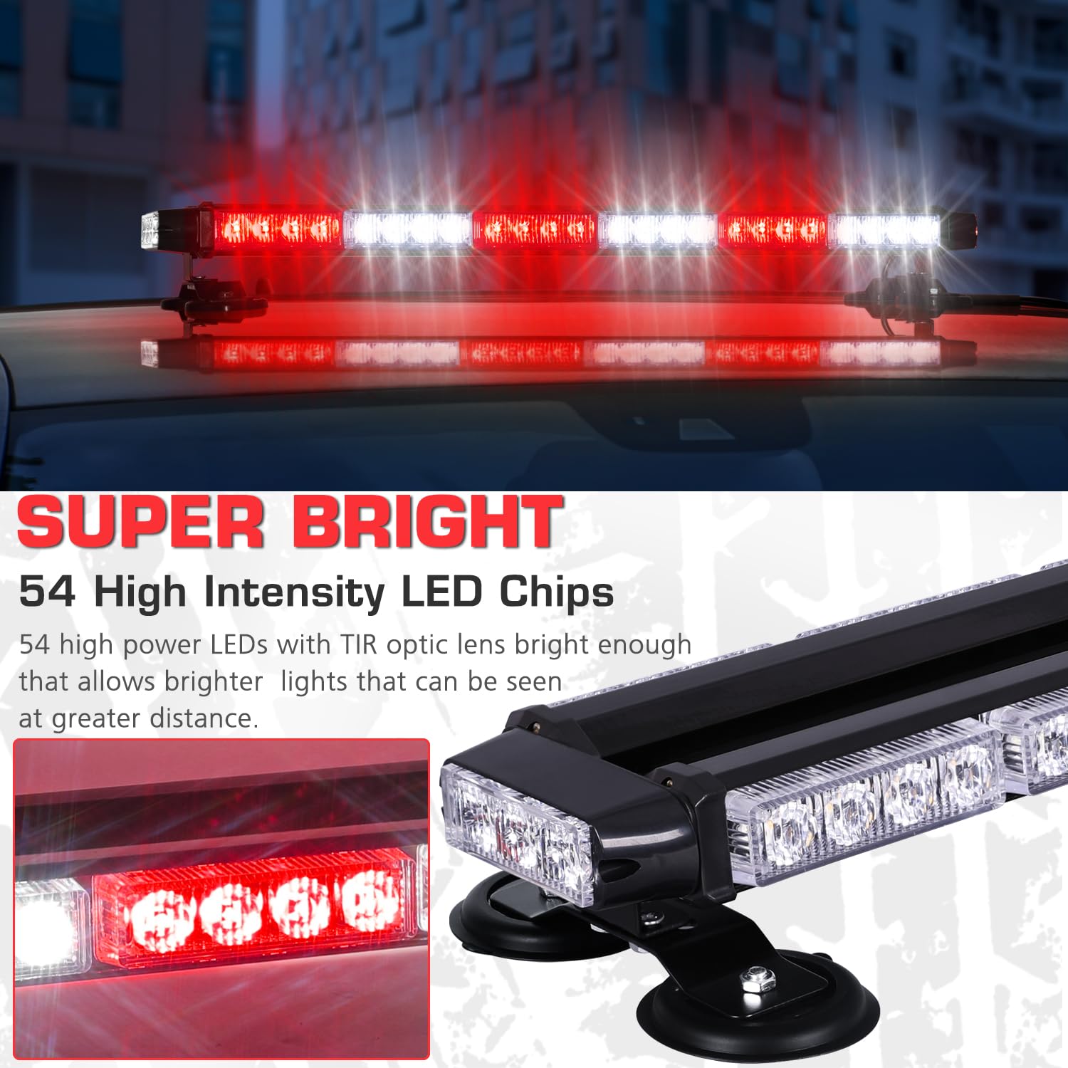 Linkitom 28.5'' 54 LED Strobe Light Bar -Aluminum Double Side Flashing ...