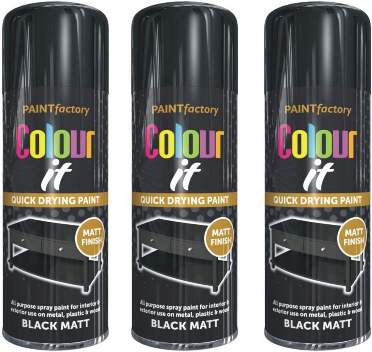 Paint Factory Matt Black Spray Paint - 3 x 400 ML, All-Purpose Aerosol ...