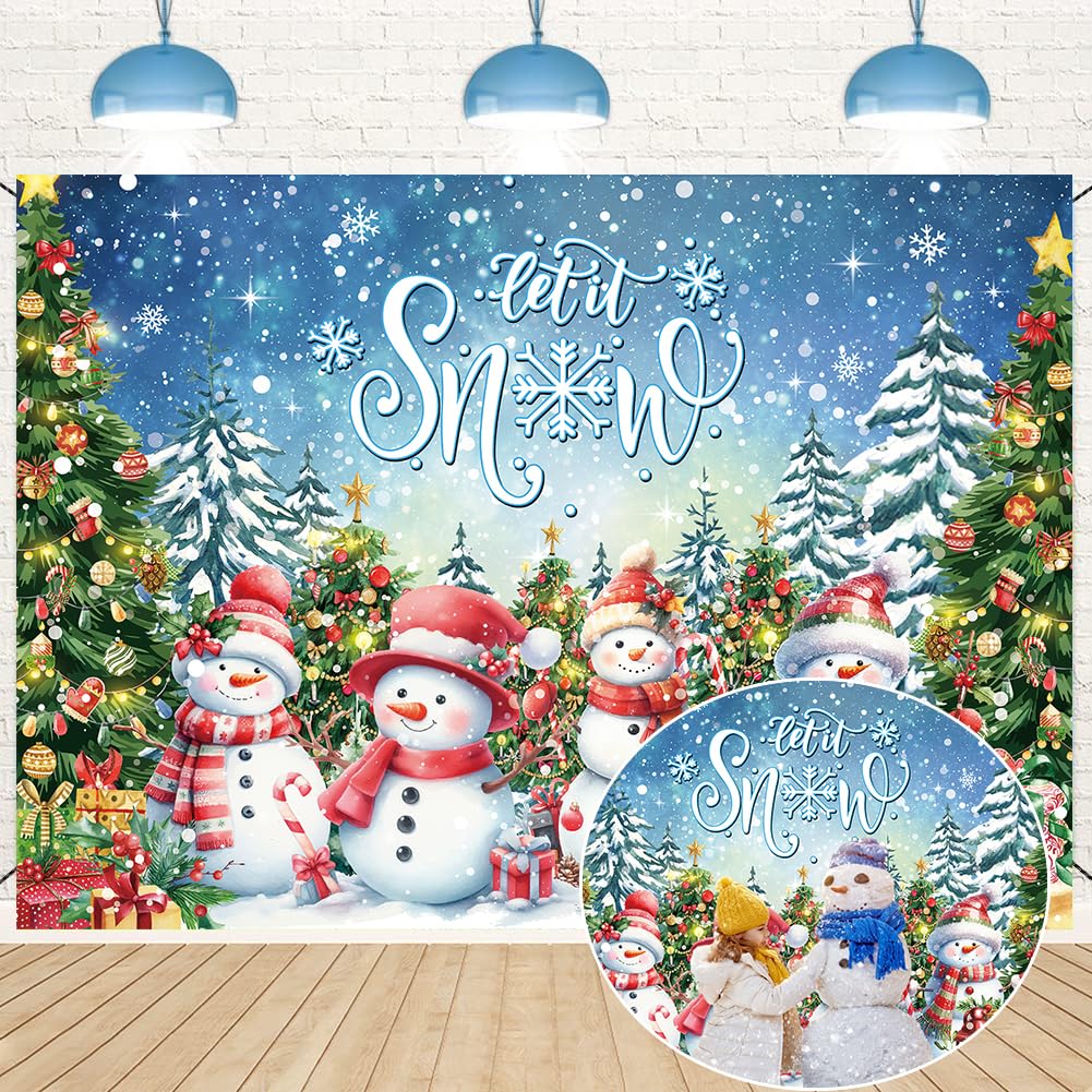 Amazon.com : Winter Snowman Backdrop 7x5FT Rustic Christmas Let It Snow ...