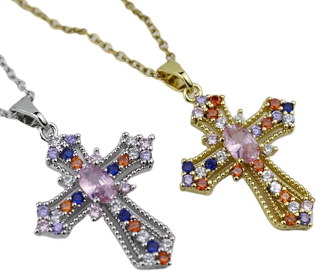 Amazon.com: Joddfly 2-PCS Multi-Color Stainless Steel Cross Pendant ...