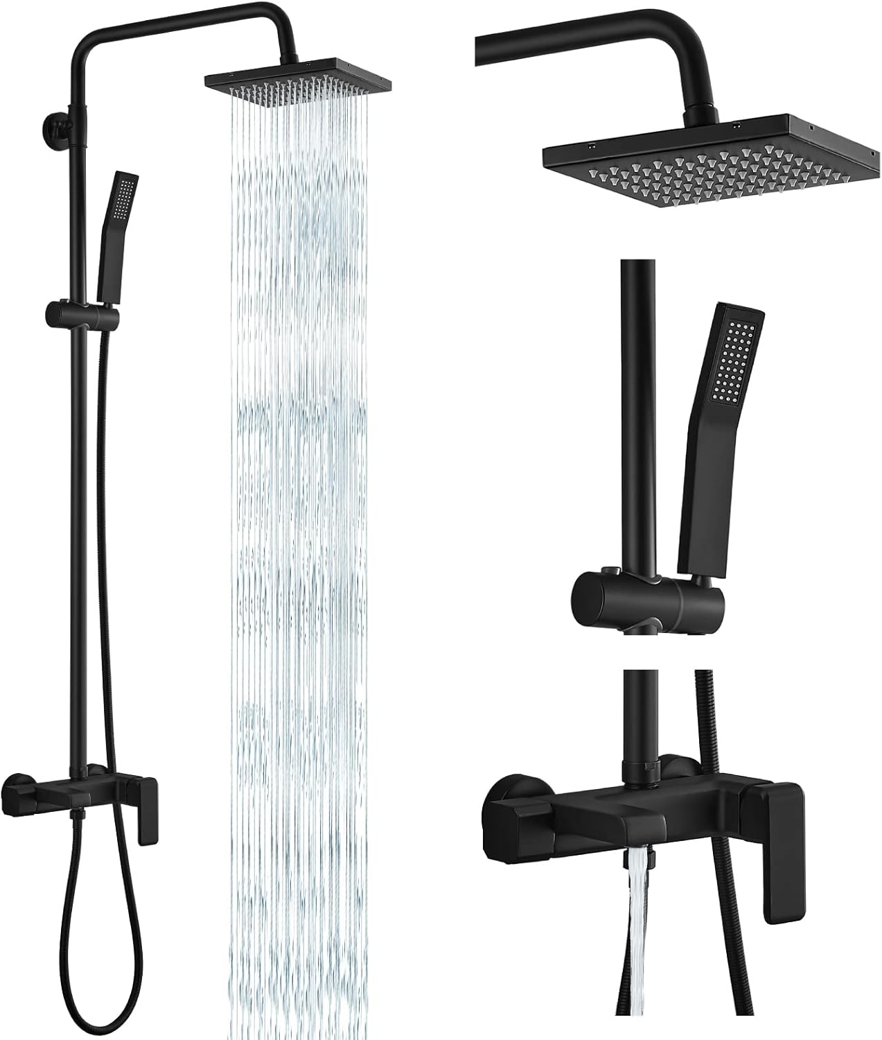Modern Matte Black Shower System with Rain Shower and Tub Spout in ...
