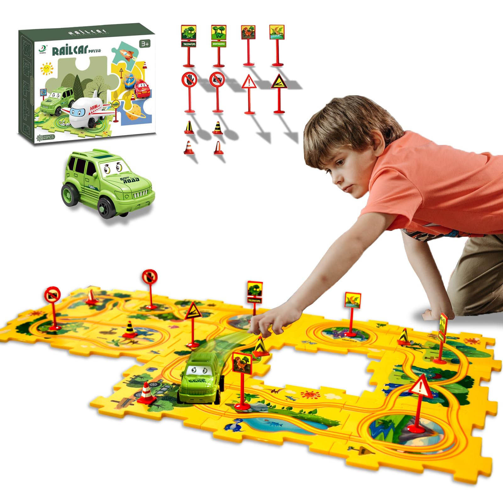 Amazon.com: Puzzle Racer Kids Car Track Set for Kids, Educational ...