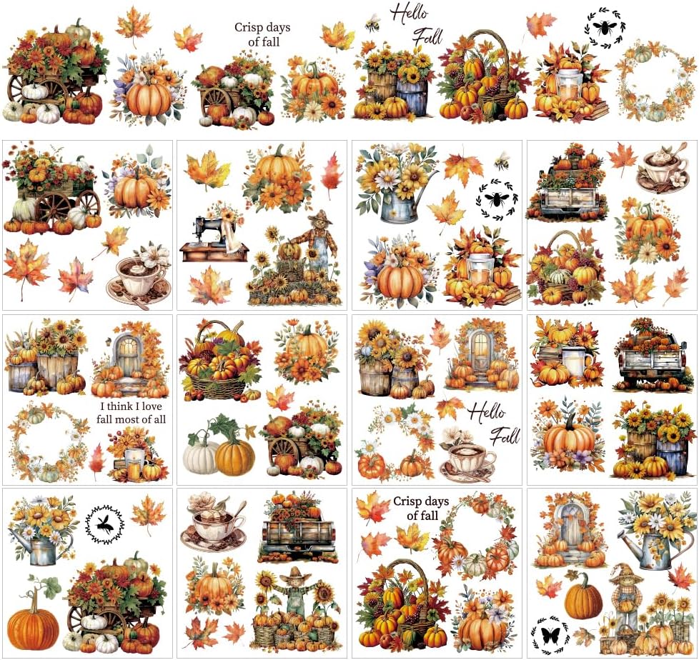 Amazon.com: AHANDMAKER 12 Sheets Thanksgiving Pumpkin Rub on Transfers ...