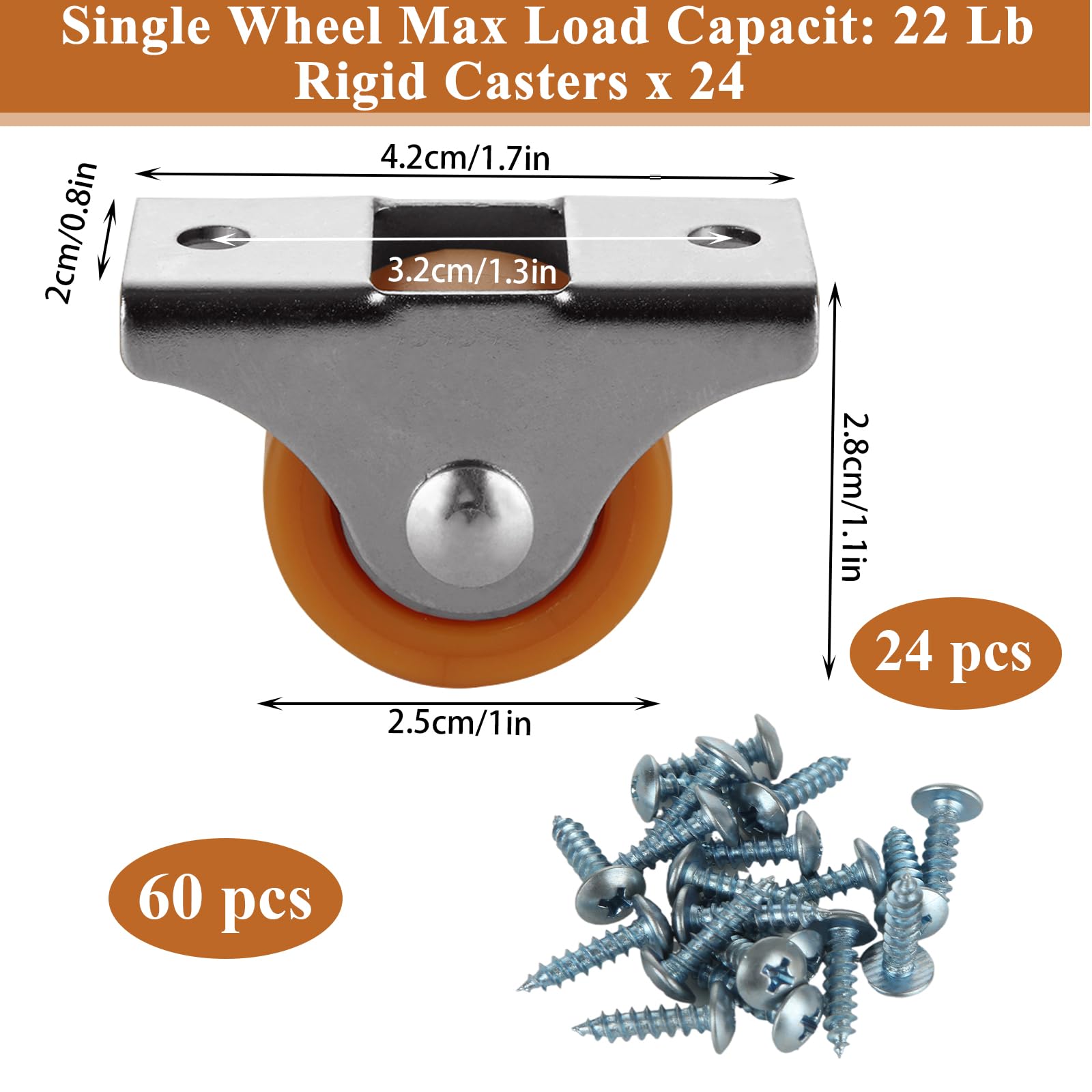 Snapklik.com : CYEAH 24 Pcs Small Caster Wheels, 1" Inch Mini Fixed ...