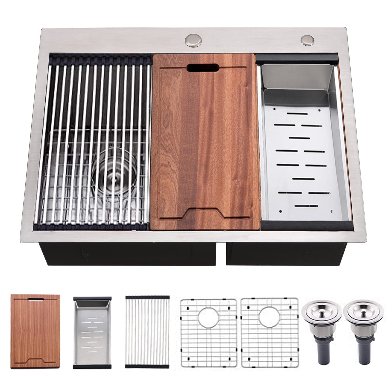 Buy 33 Inch Double Drop In Kitchen Sink Workstation - VOKIM 33 x 22 ...