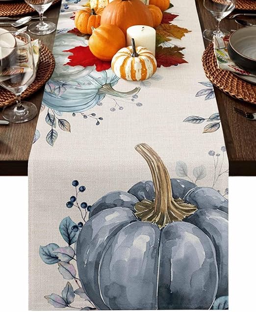 Amazon.com: Fall Pumpkin Table Runner Dresser Scarf 13 x 90 Inch White ...