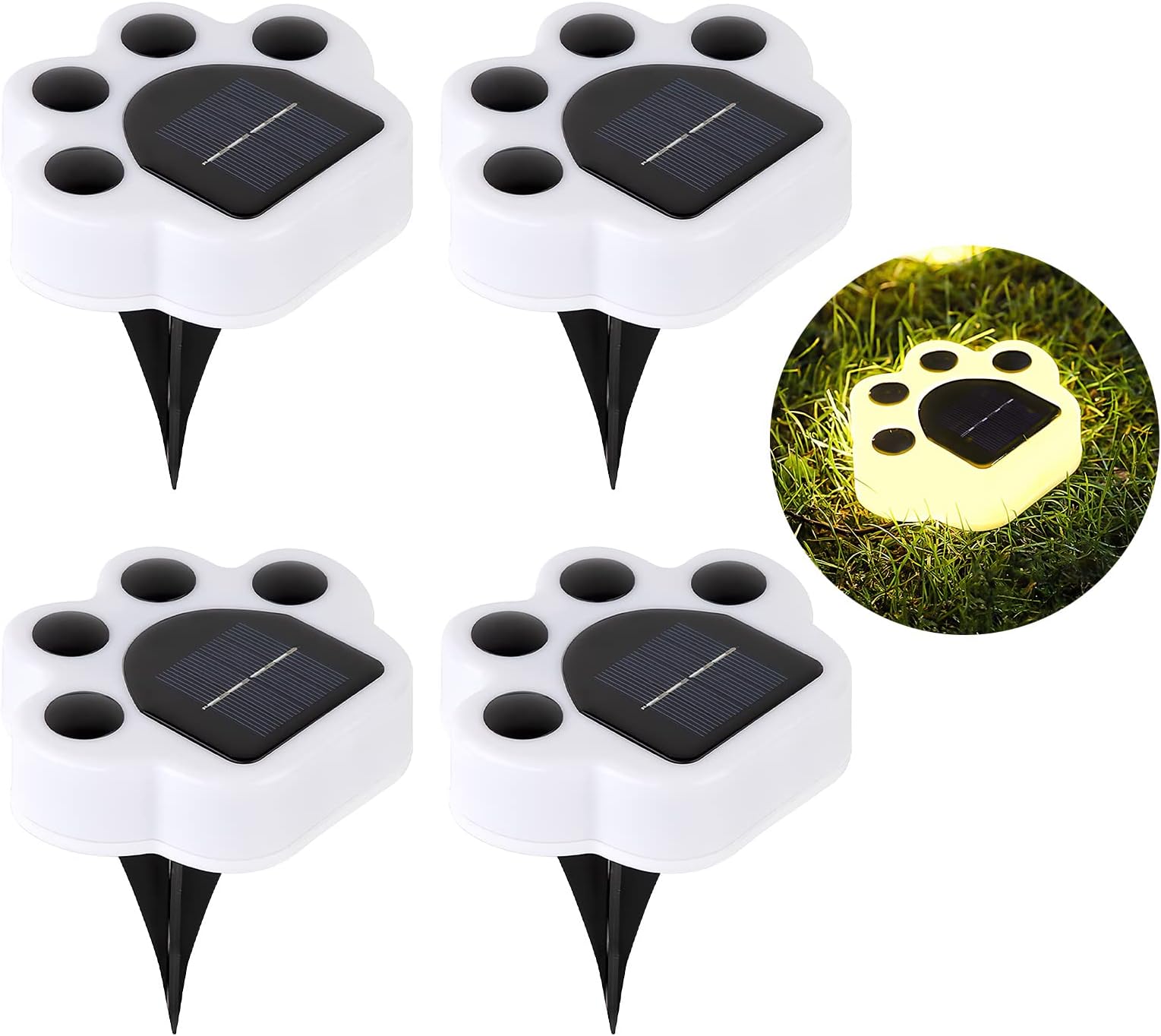 4 Pack Cute Solar Paw Print Light, Waterproof Outdoor Gardent Lights ...