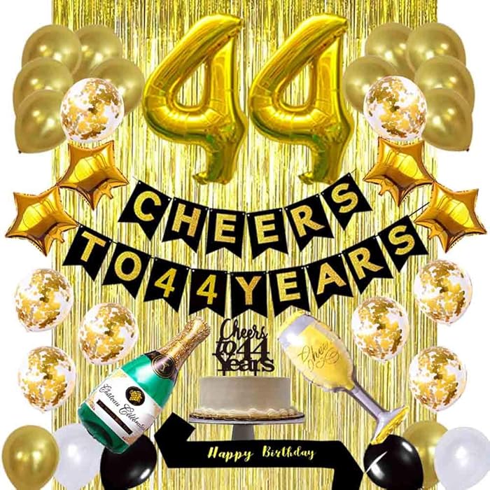 Buy Gold 44th Birthday Decorations Kit, Cheers To 44 Years Banner ...