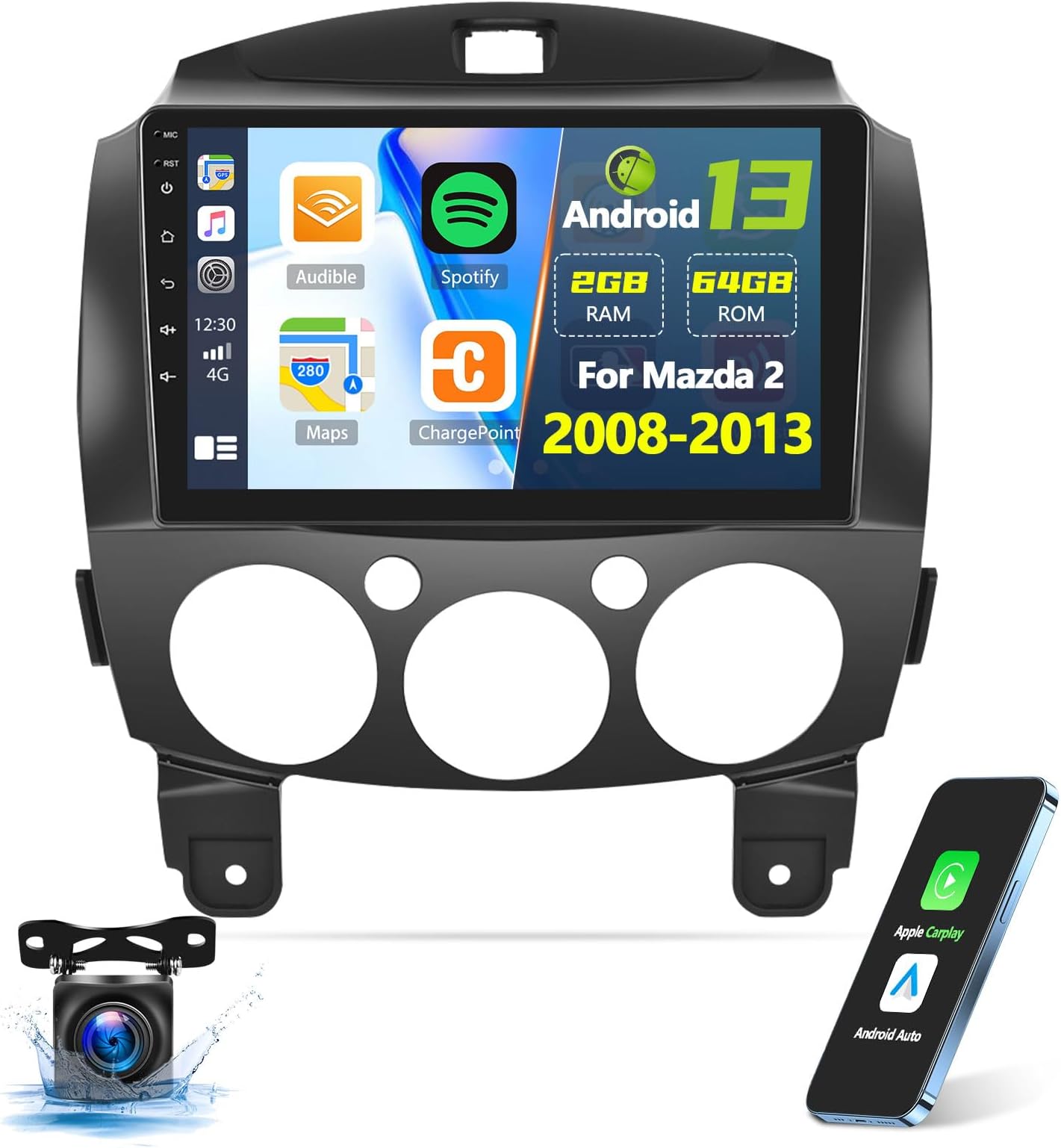Amazon.com: 2G+64G for 2007-2014 Mazda 2 Radio with Wireless Apple ...