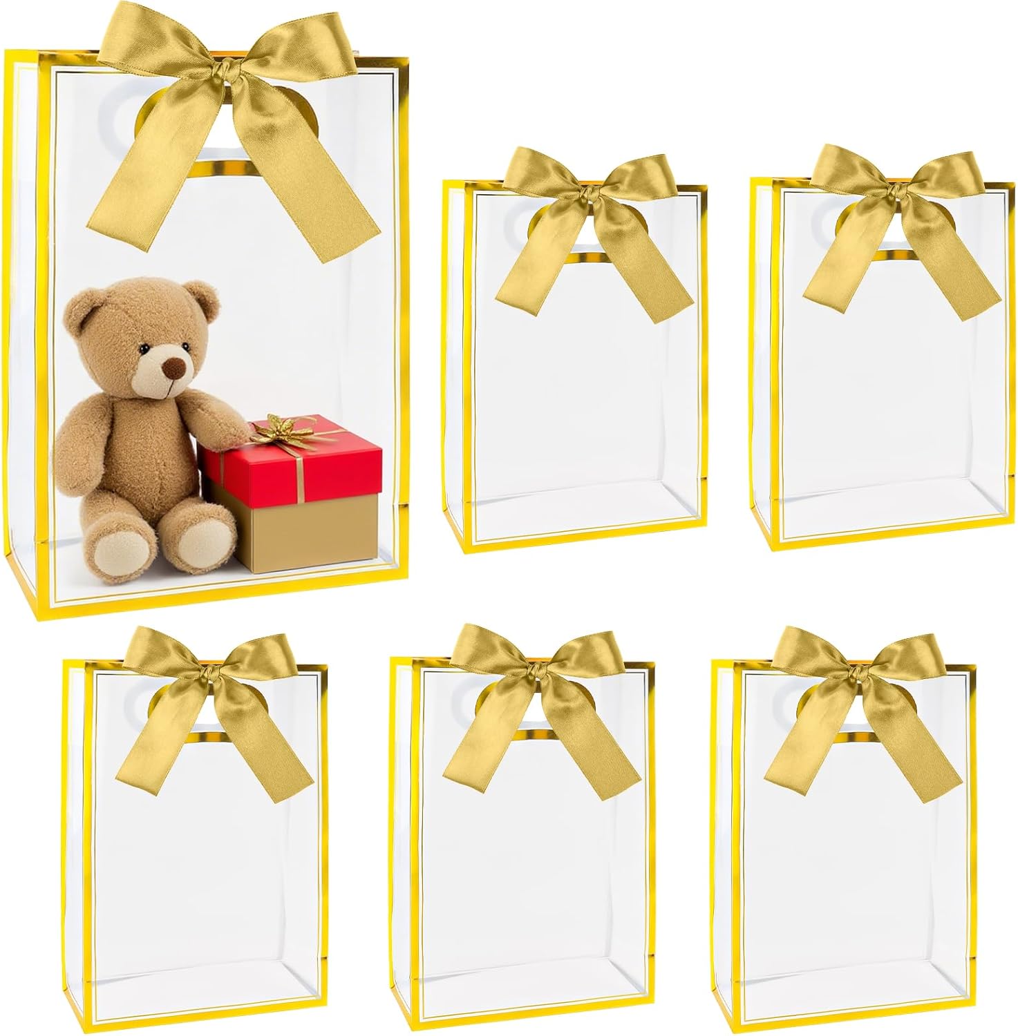 Amazon.com: 6 PCS Clear Plastic Gift Bags with Handles, Reusable PP ...