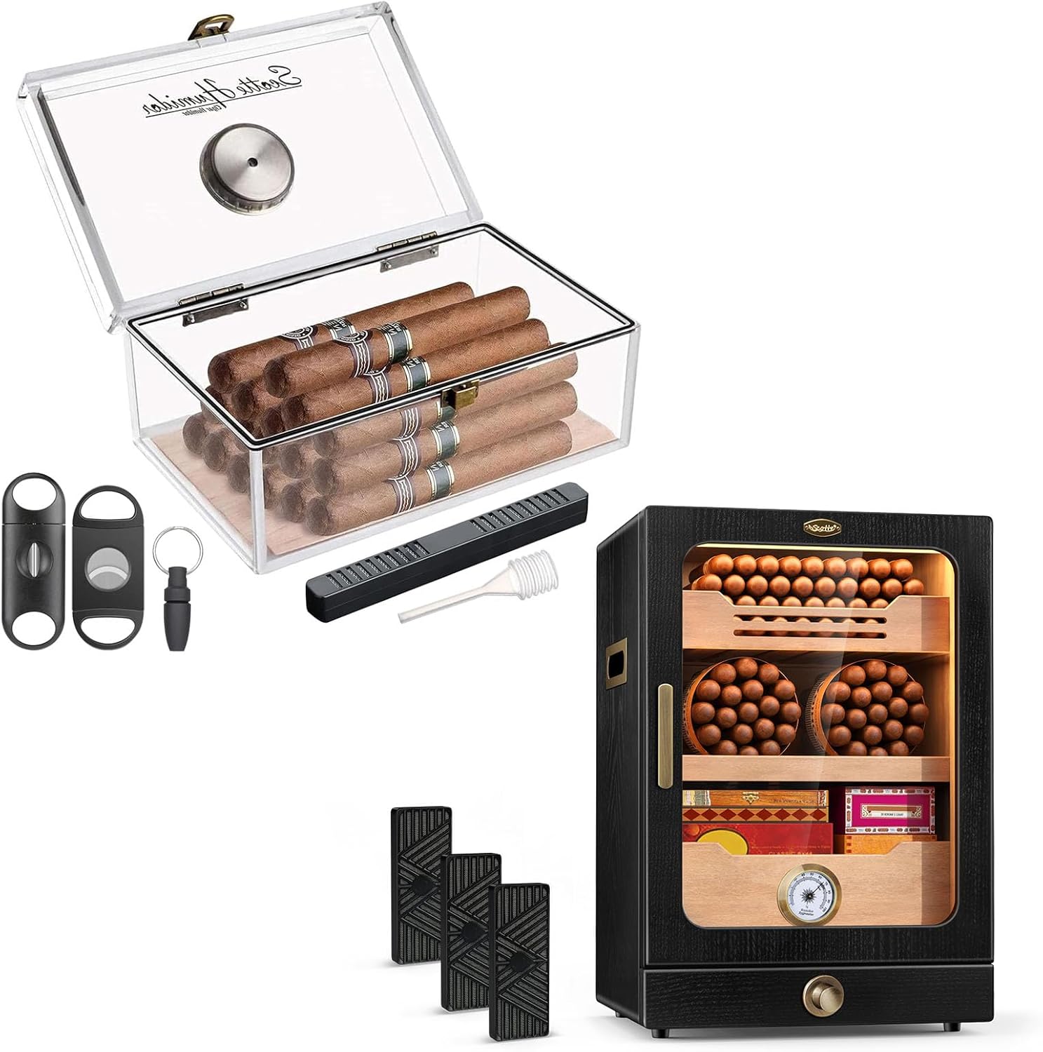 Amazon.com: Clear Acrylic Cigar Humidor Case Kit LED Lighted Cedar Wood ...