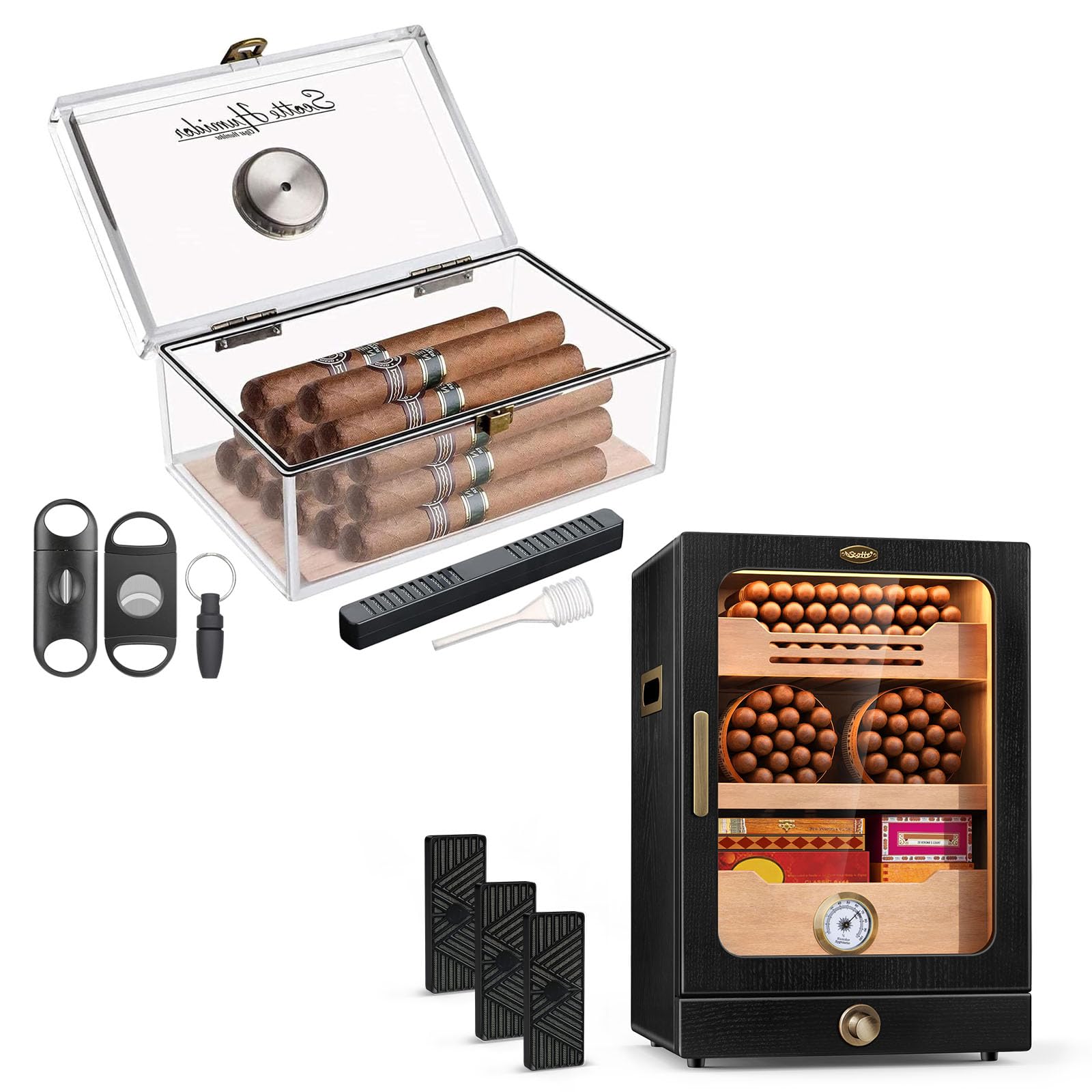 Amazon.com: Clear Acrylic Cigar Humidor Case Kit LED Lighted Cedar Wood ...