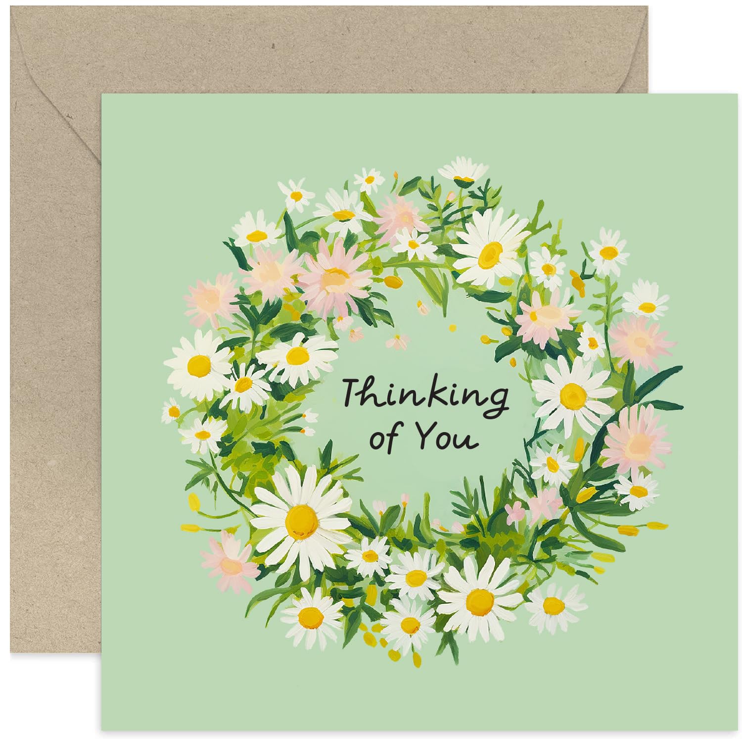 Old English Co. Thinking of You Card for Her Him - Daisy Flower Wreath ...