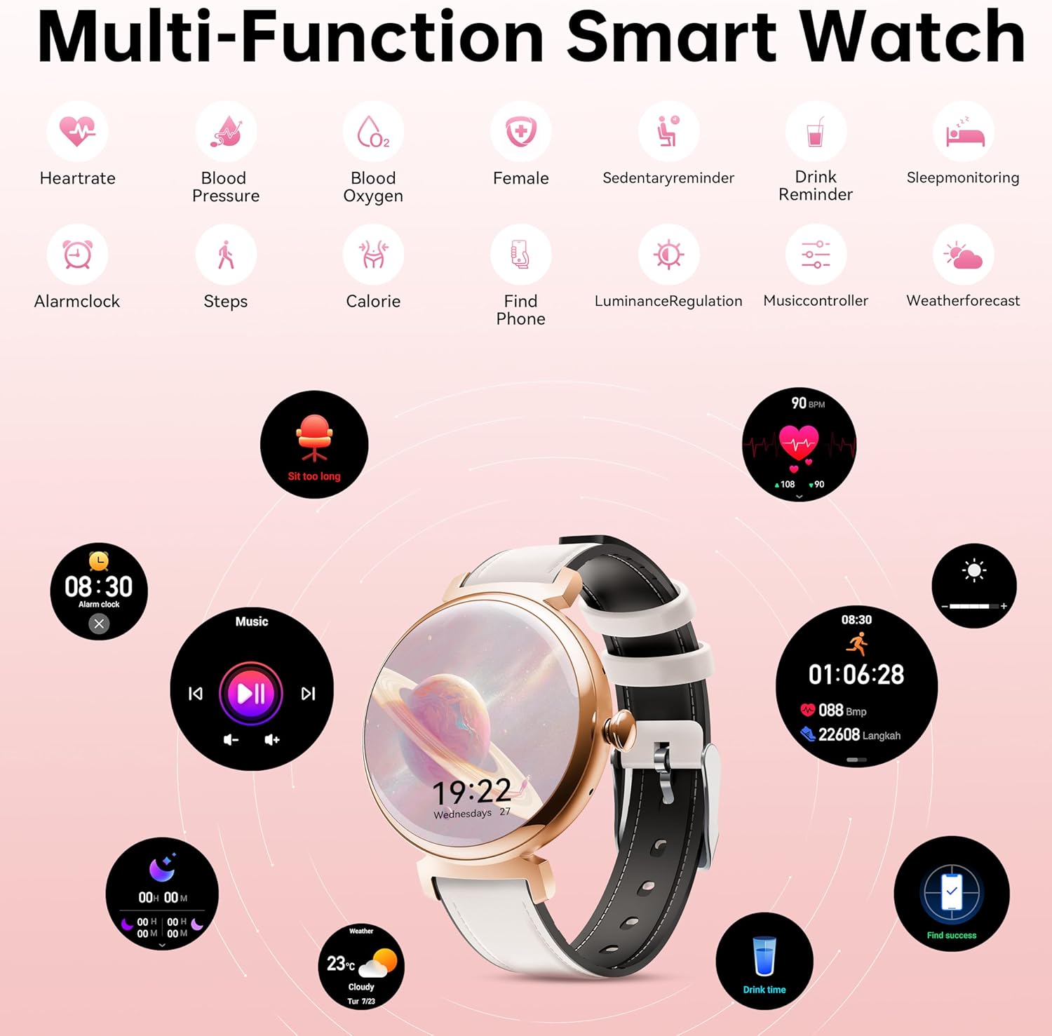 OUKITEL BT30 – Reloj inteligente para mujer con pantalla táctil de 1.04 pulgadas, monitor de ...