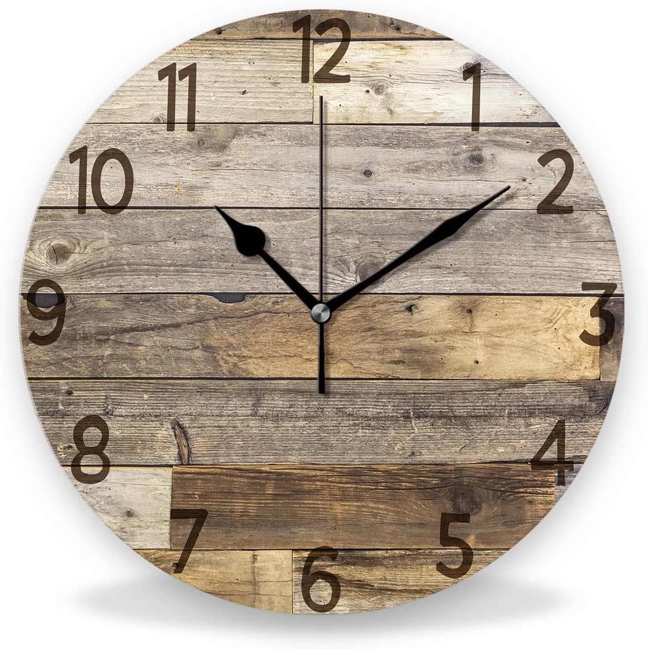 Amazon.com: ACOZUHSE Silent Non-Ticking Wall Clocks, Brown Wood Barn Board Brown Pine Plank ...