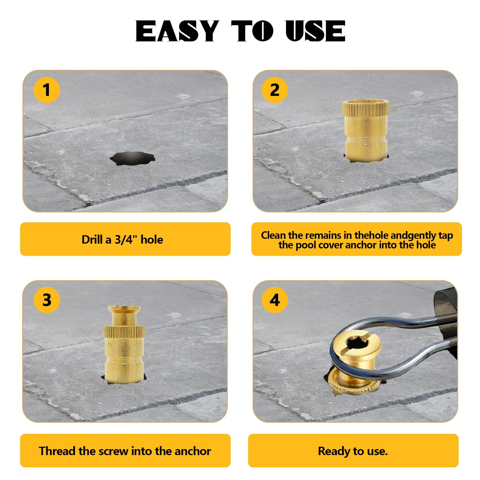 Snapklik.com : 5 Pack Brass Pool Cover Anchors For Concrete, Pool ...