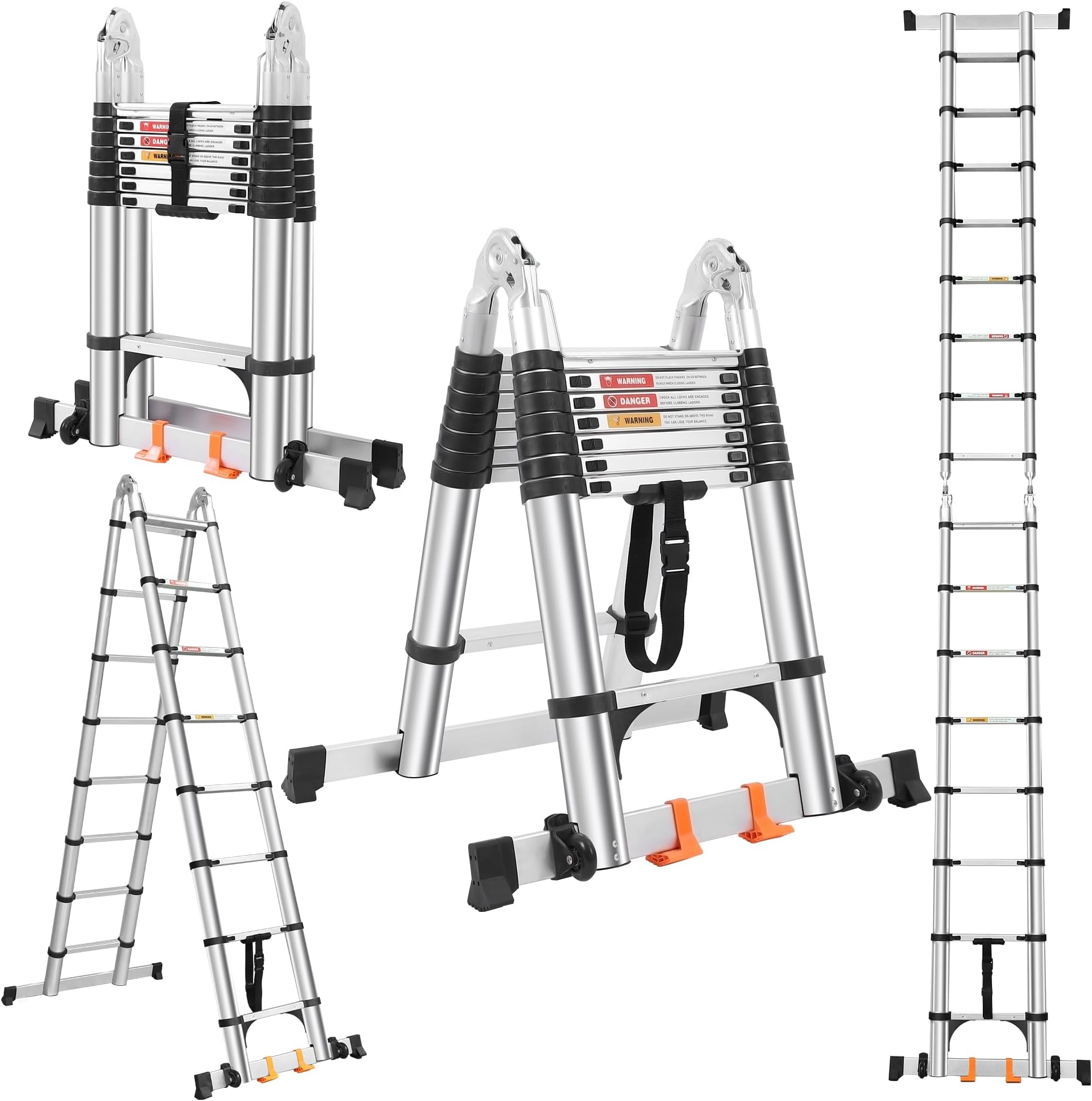 DEZEX Telescoping Ladder A Frame 16.5 FT,Aluminum Extension Ladder with ...