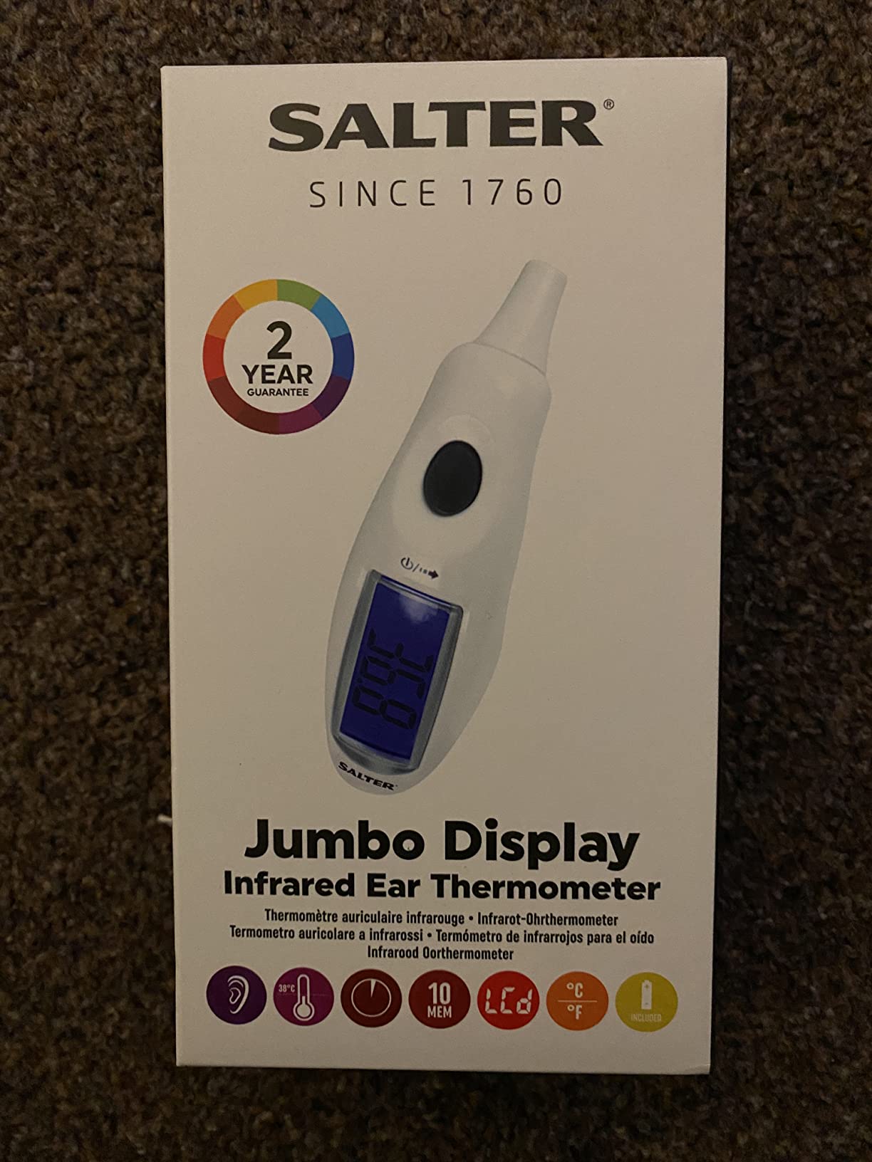 Salter TE-150-EU Ear Digital Thermometer, In-Ear Readings, Jumbo LCD ...