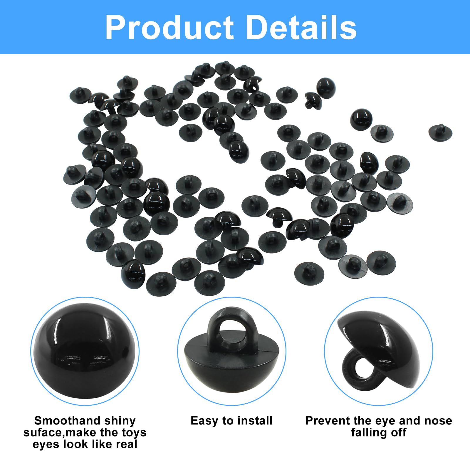 Snapklik.com : Moicstiy 12.5 Mm Black Safety Eyes Buttons Plastic ...