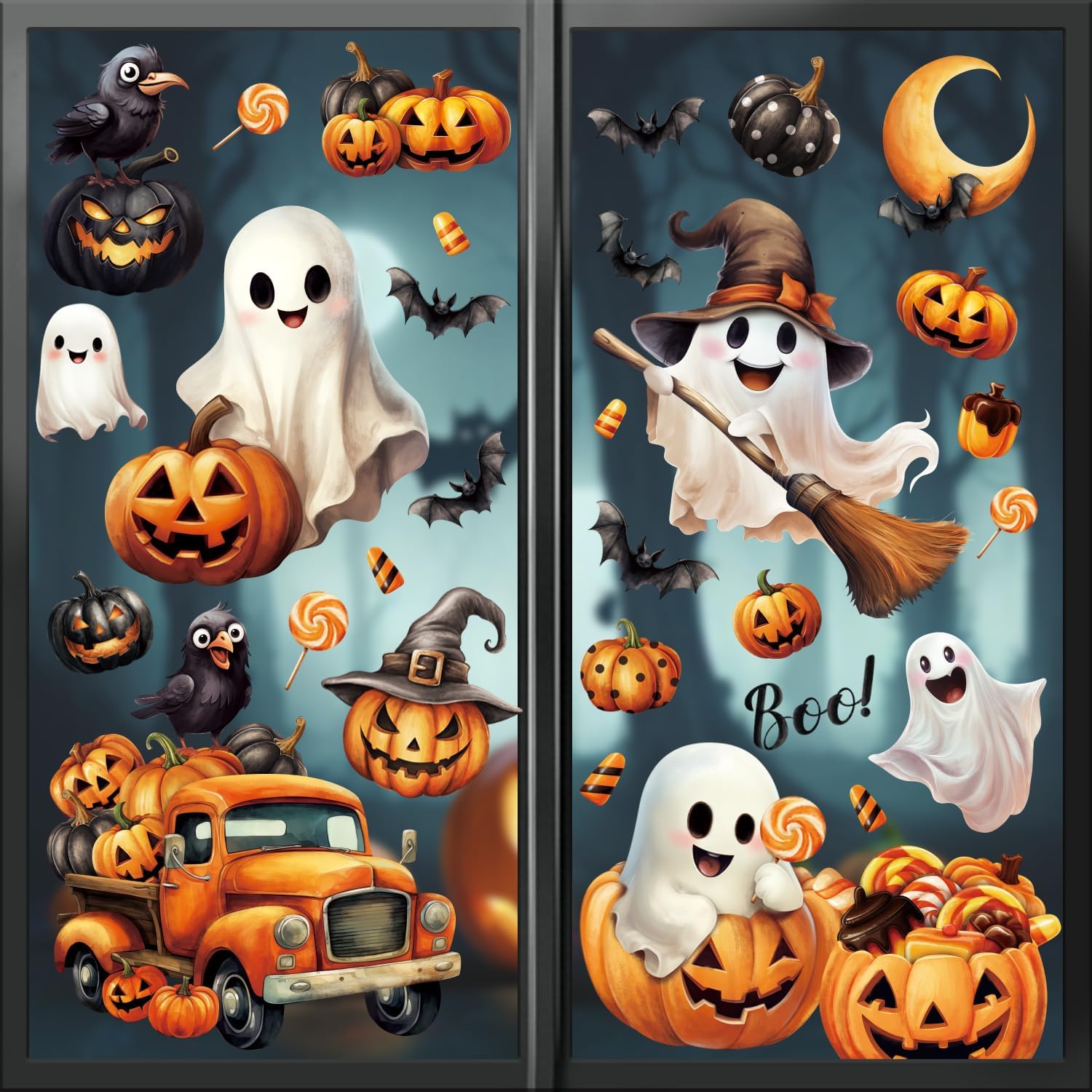 LOKIPA Halloween Window Clings, Ghost Window Clings Halloween Window ...