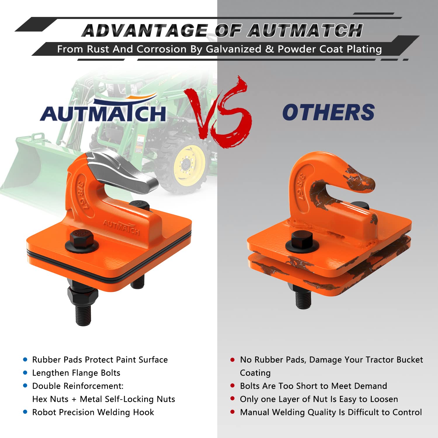 Snapklik.com : AUTMATCH Tractor Bucket Grab Hook 3/8" (2 Pack) - Bolt ...