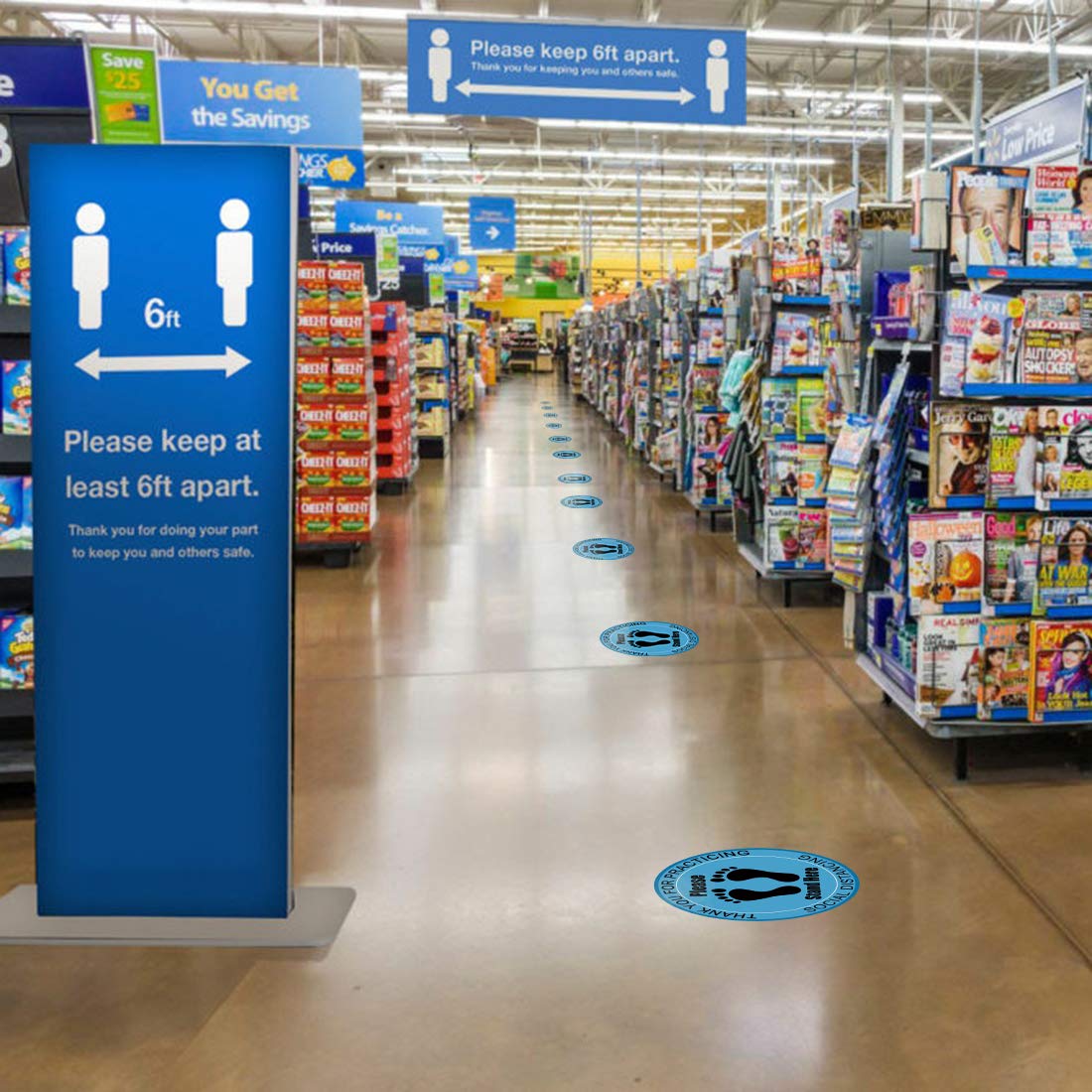 Social Distance Floor Stickers, 8" Round Vinyl Removable Decals,16 Pack ...