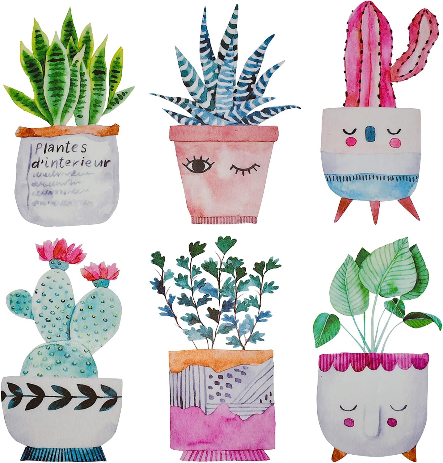 Amazon.com: Home Find Cactus Succulent Stickers Potted Plant Wall ...