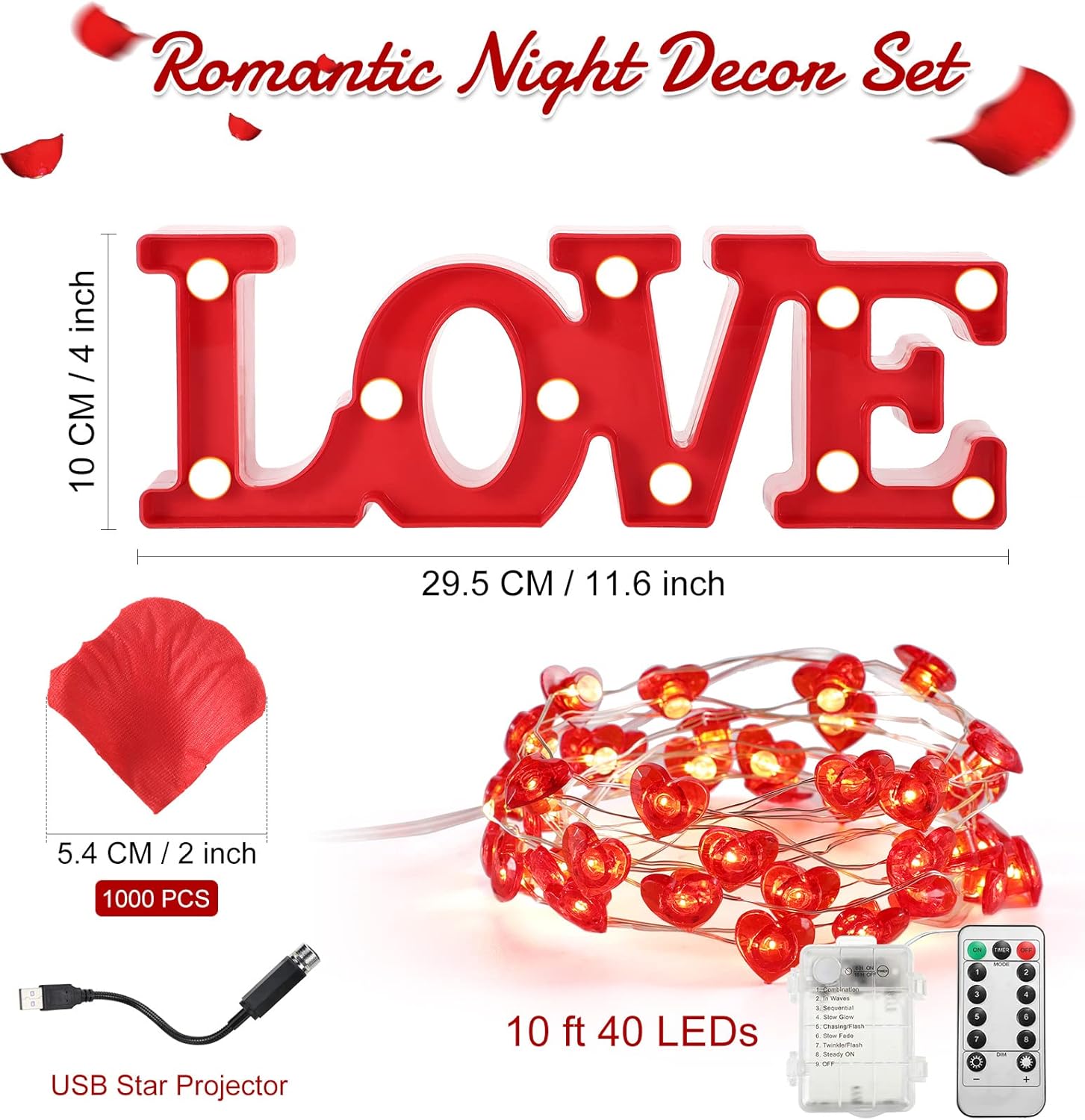 El juego de decoración del día de San Valentín incluye 40 luces LED ...