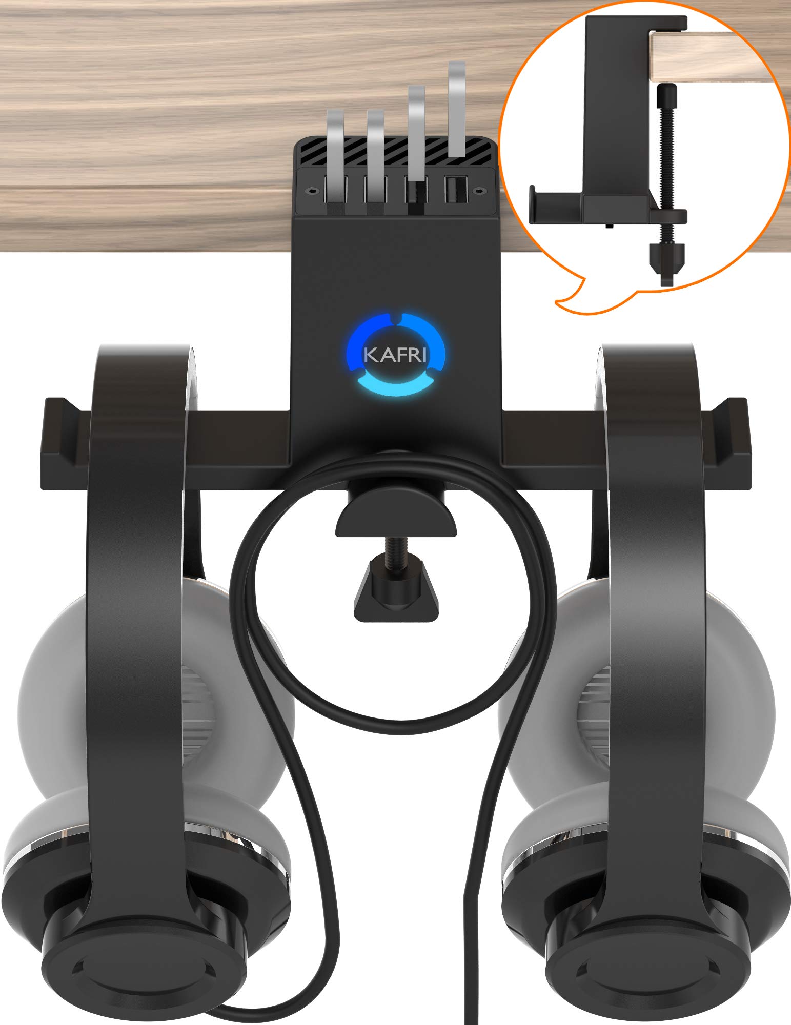 Buy KAFRI Gaming Headphone Stand with USB Hub,RGB Clamp Dual Headset ...
