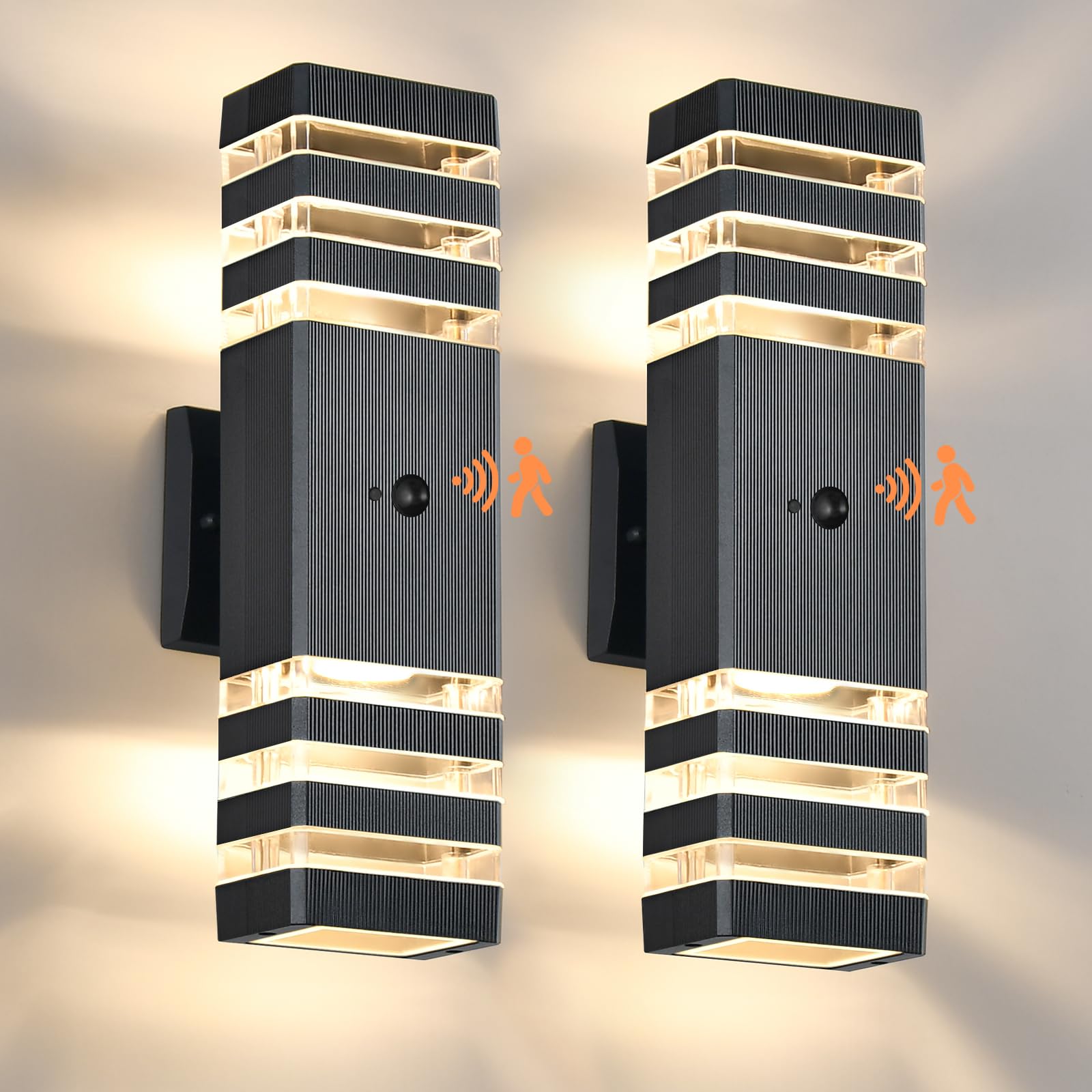 DASTOR 2 Pack Motion Sensor Outdoor Wall Lights, 3-Layer Up and Down ...