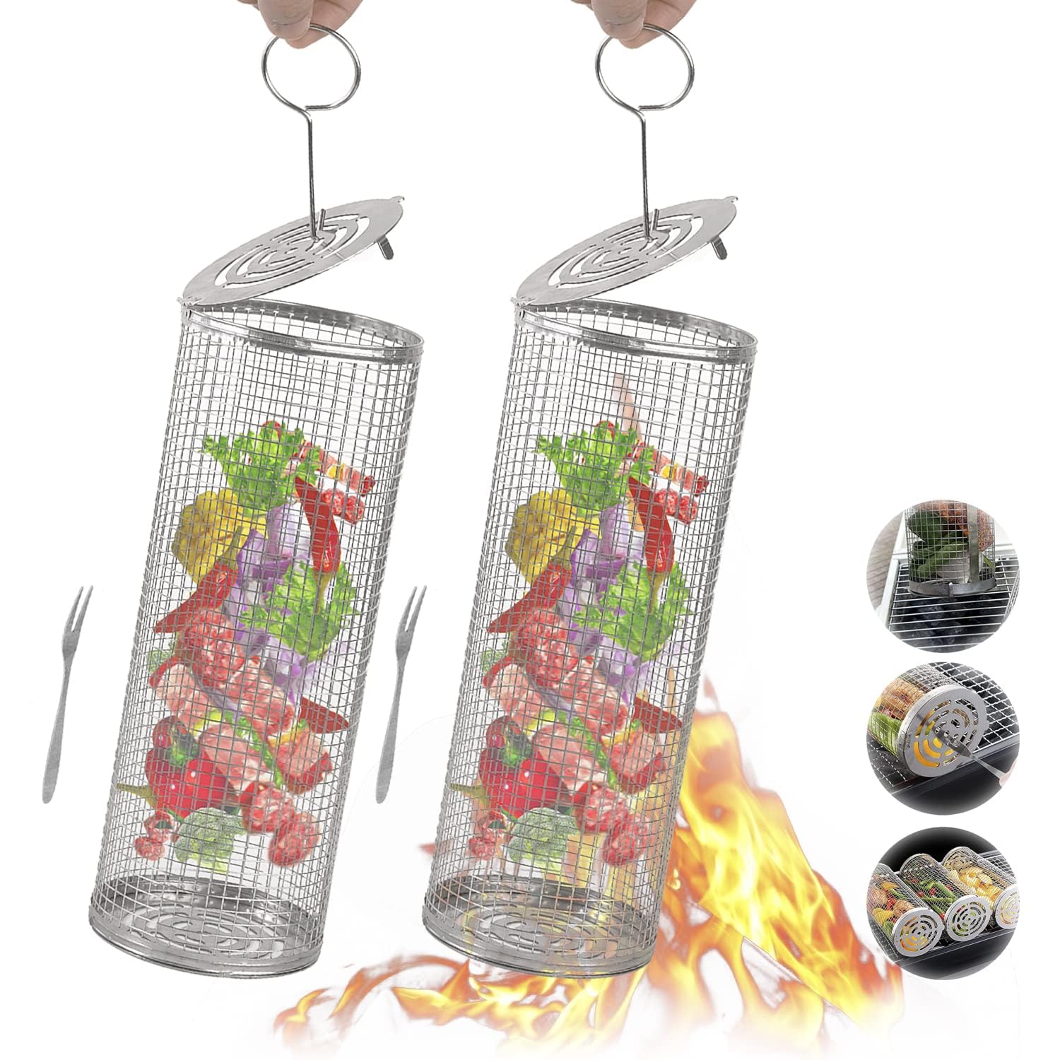Snapklik.com : Tofern 2 PCS Rolling Grilling Basket- Round Stainless ...
