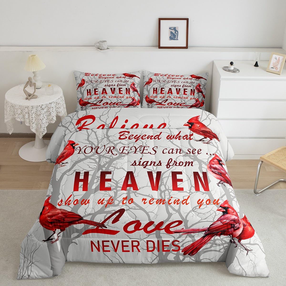 Amazon.com: Cardinal Bird Comforter Set Twin Size Farmhouse Red Birds ...