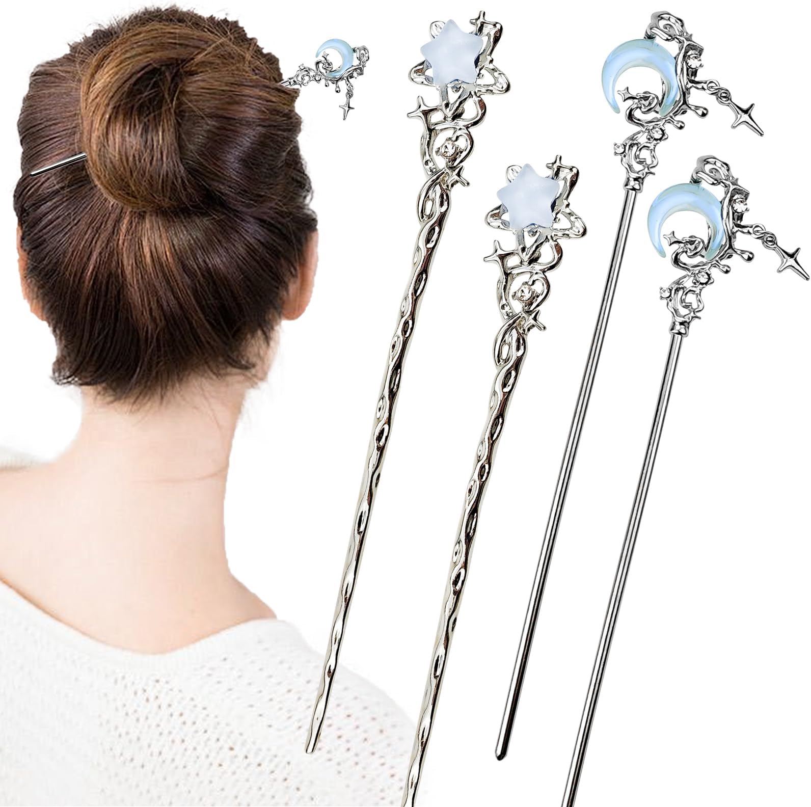 Amazon.com : Rabithenn S925 Silver Hairpin Wooden Hair Fork Chinese ...