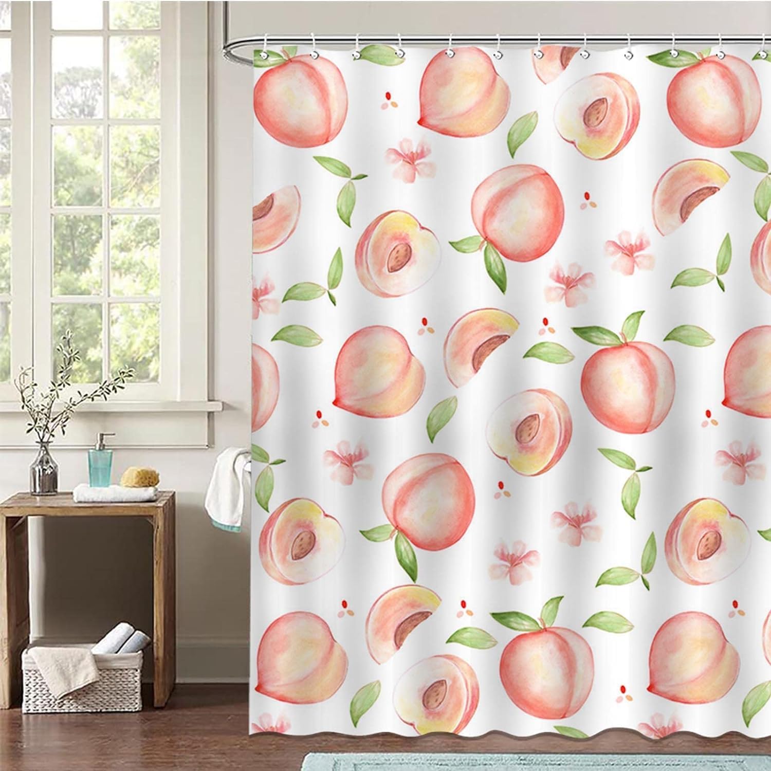 Amazon.com: Mocsicka Cherry Shower Curtain Summer Fruit Shower Curtain ...