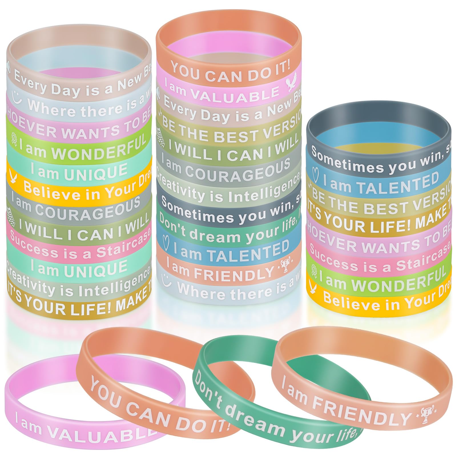 Huiguli 36 Pcs Motivational Silicone Wristbands, 20.2 cm Wristbands ...