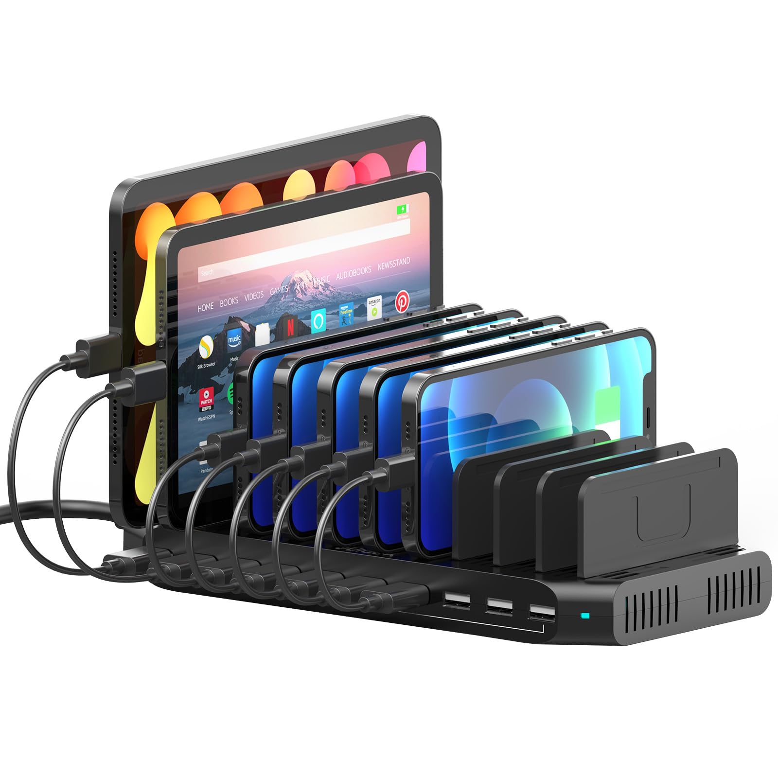 SUIDEK 10 Ports Multi Charging Station, 60W Tablet Charging Station USB ...