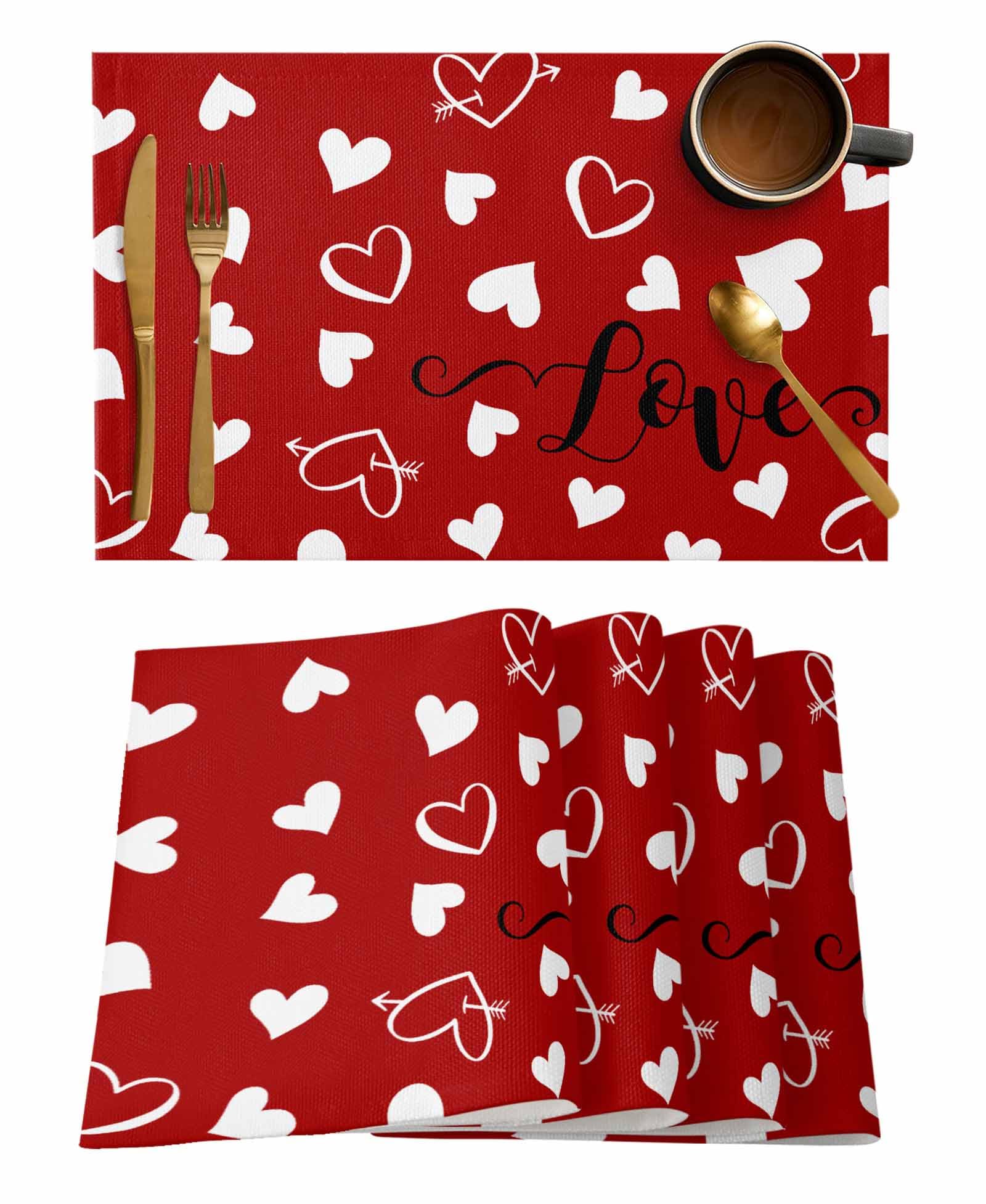 Amazon.com: Red Valentine's Day Placemats Set of 6, Valentines Love ...