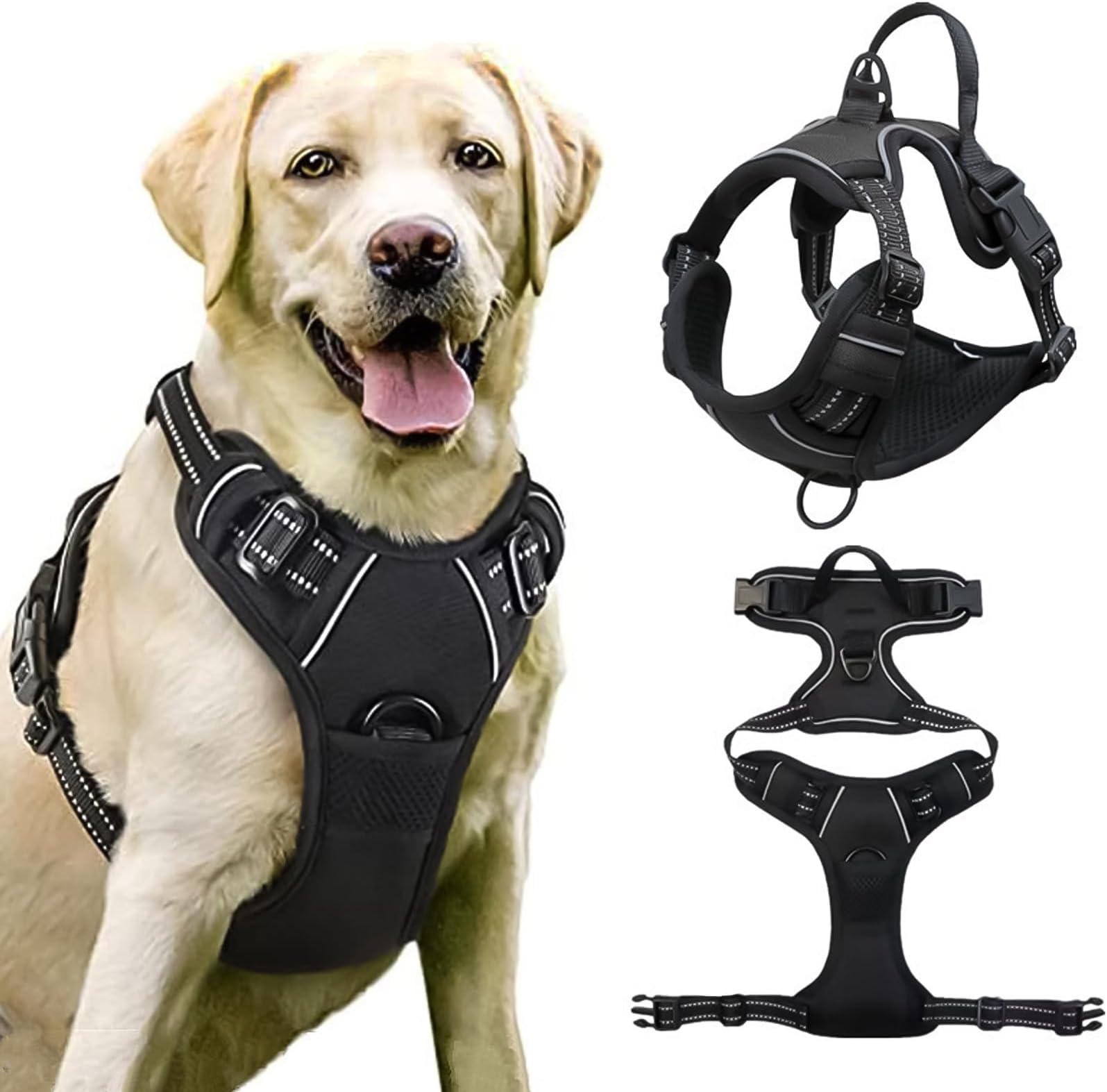 BDSHUNBF Dog Harness Large Dog No Pull Pet Harness with 2 Leash Clips ...