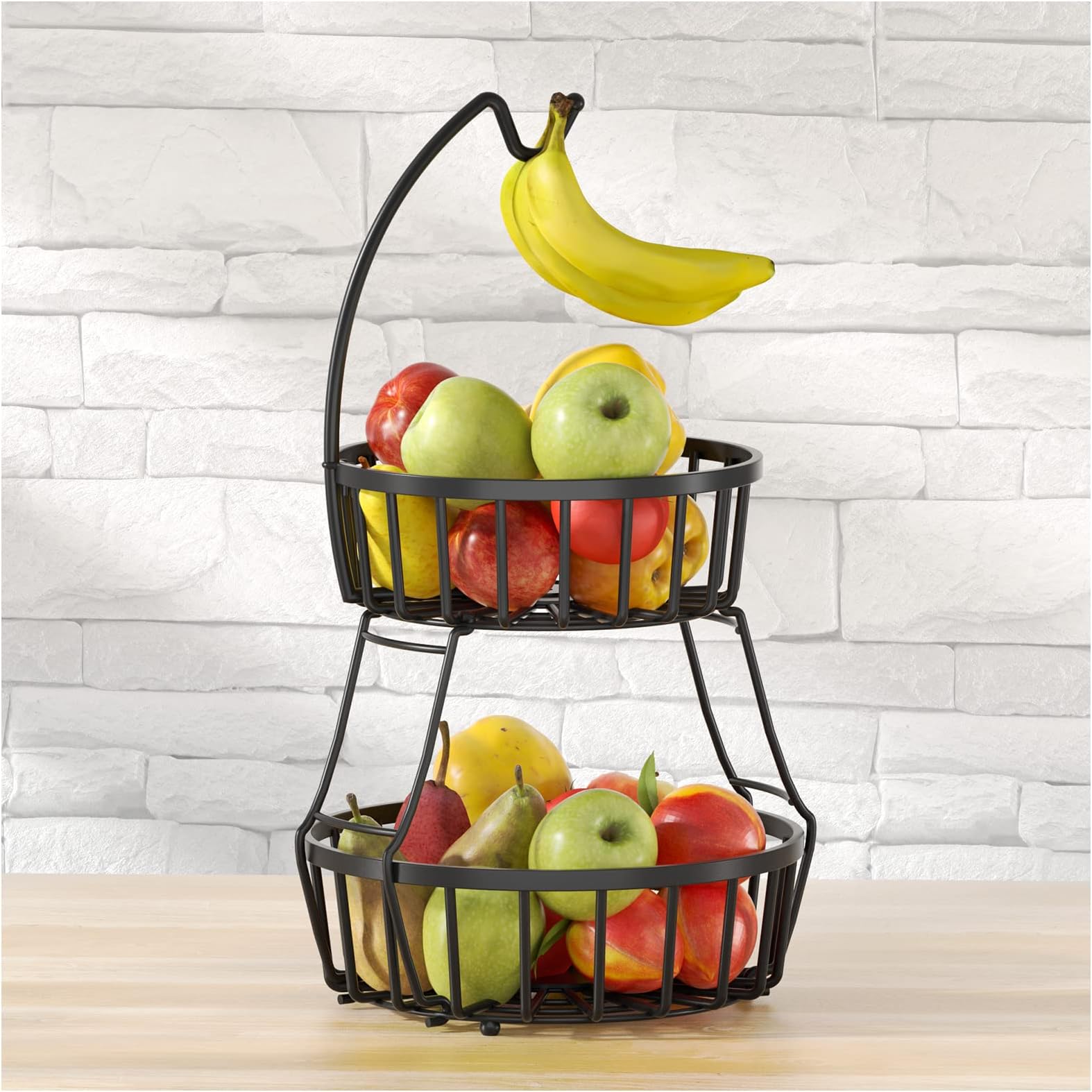 Amazon.com: YFXCVSL 2 Tier Fruit Basket with Banana Tree Hanger ...